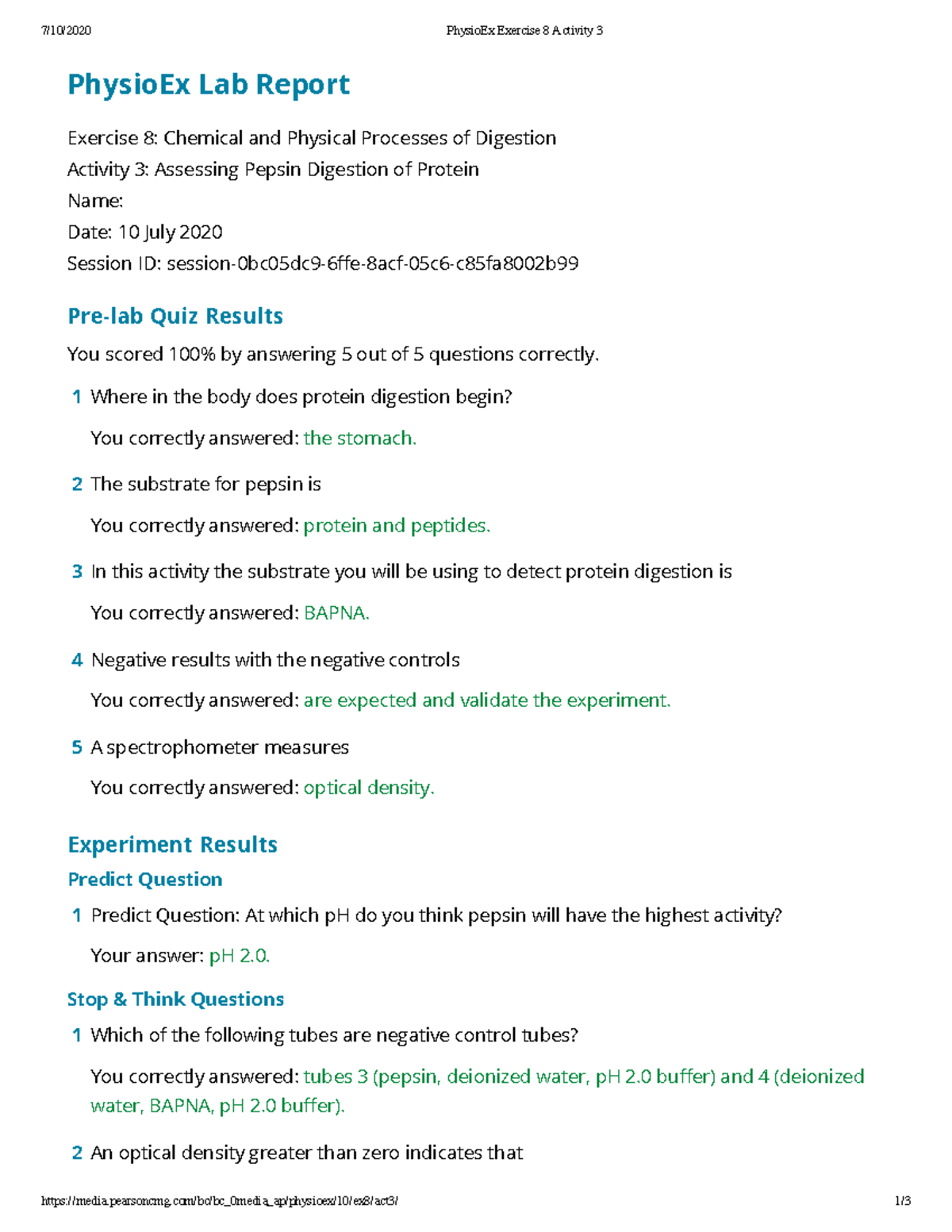 Physio Ex Exercise 8 Activity 3 - Assessing Pepsin Digestion of ...