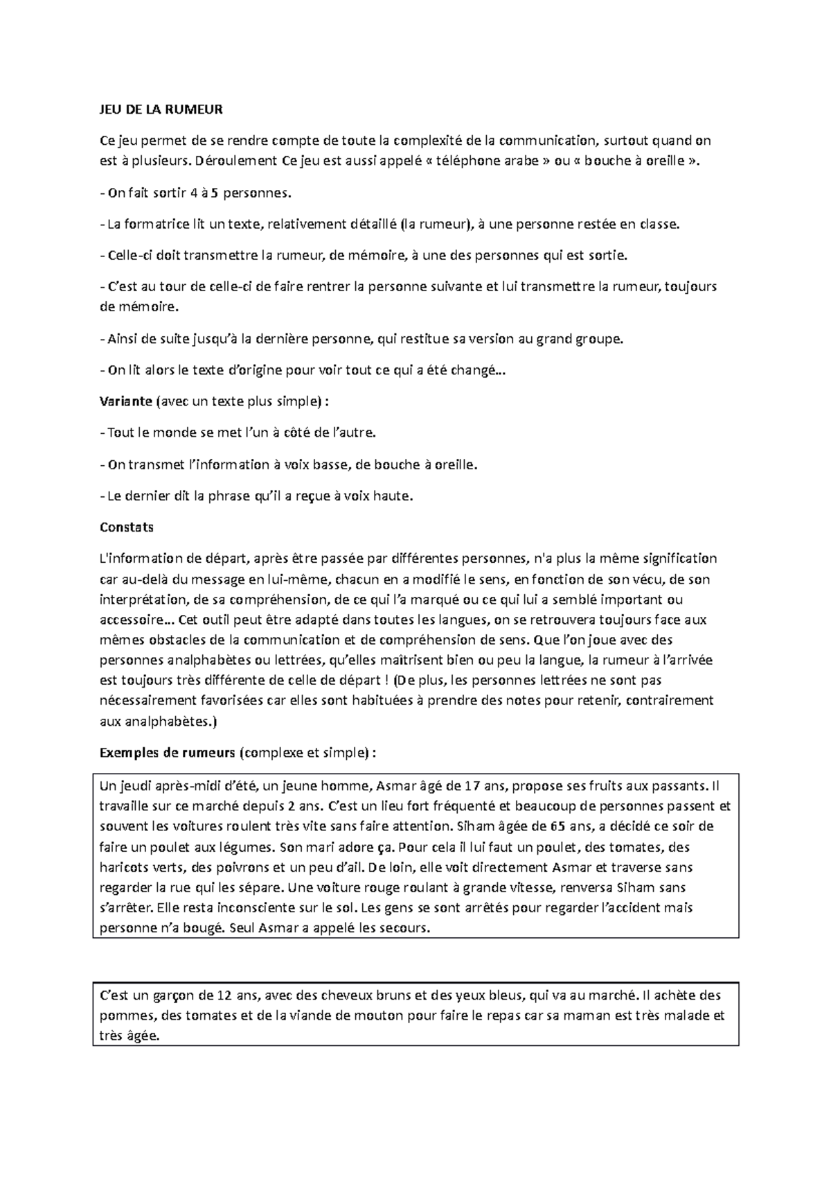 Jeu de la Rumeur : Comprendre la Communication Complexe - Studocu