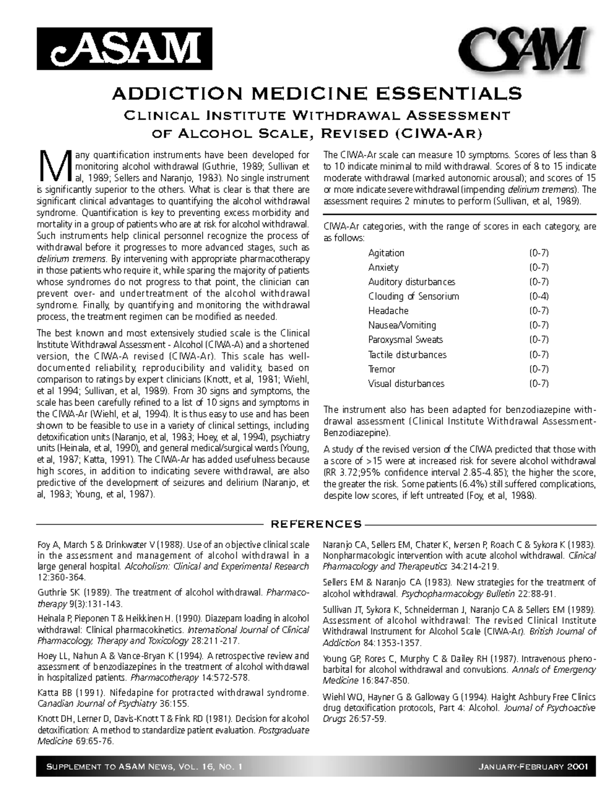 CIWA-Ar Guide: Clinical Institute Withdrawal Assessment for Alcohol ...