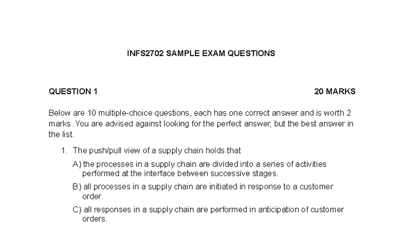 INFS2702 Sample Exam Questions - INFS2702 SAMPLE EXAM QUESTIONS ...