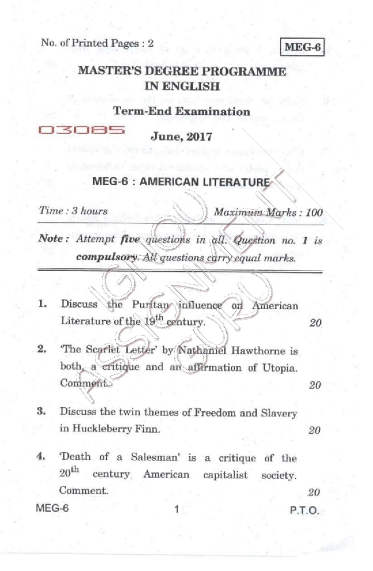MEG 06 June 2021 - American Literature Exam Paper Analysis - Studocu