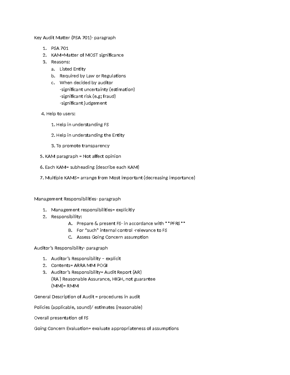 Key Audit Matter Summary - PSA 701 Insights and Responsibilities - Studocu