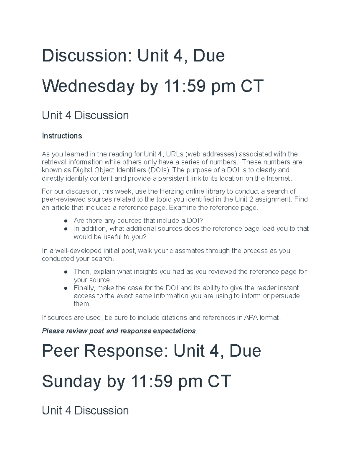 Unit 4 Discussion: Exploring DOIs and Reference Page Insights - Studocu