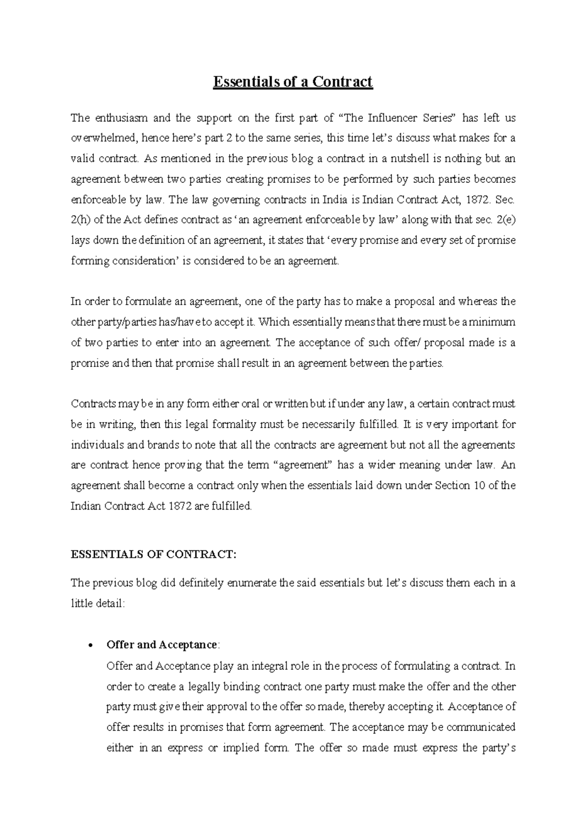 Essentials of a Contract: Key Elements Under Indian Contract Act 1872 ...