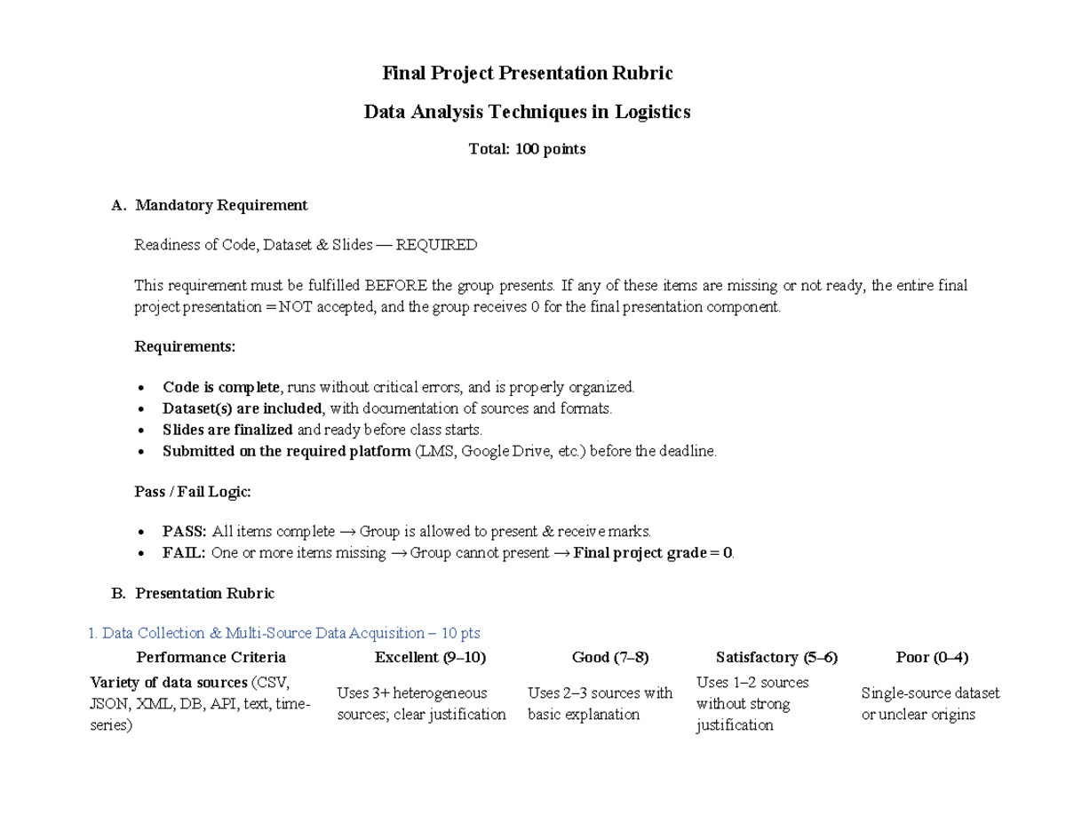 Final Project Presentation Rubric: Data Analysis Techniques in ...