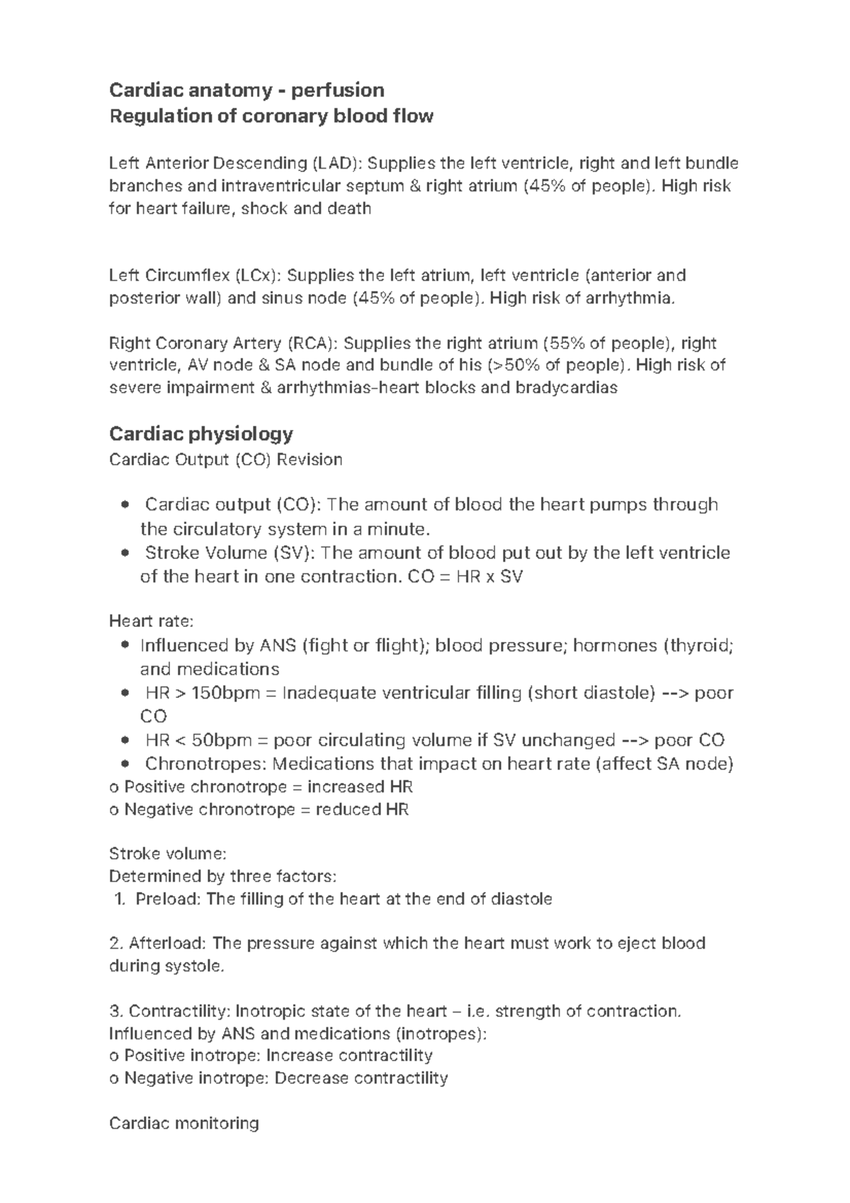 Cardiac anatomy - perfusion - Cardiac anatomy - perfusion Regulation of ...