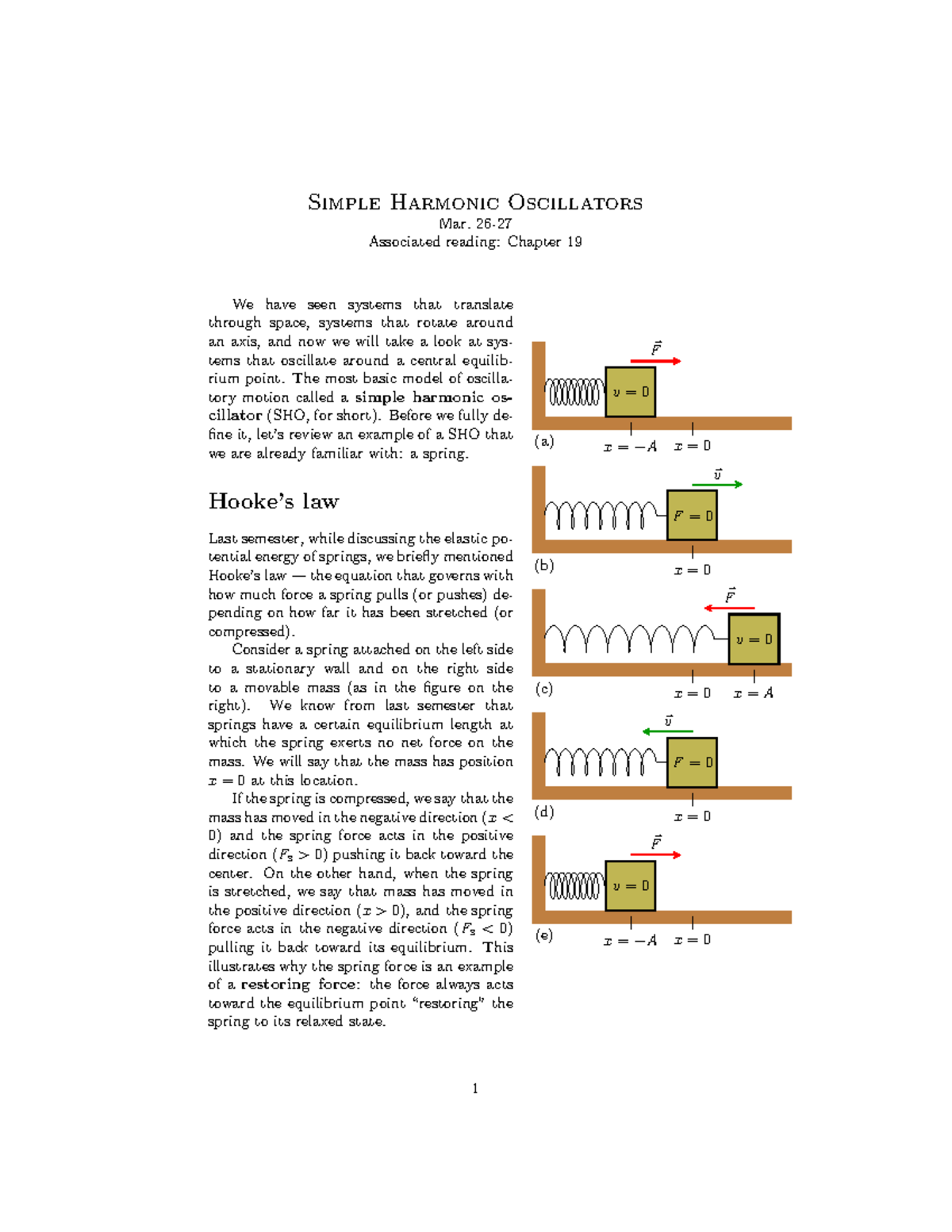 Simple Harmonic Oscillators: Motion Analysis & Hooke's Law (PHYS 101) - Studocu