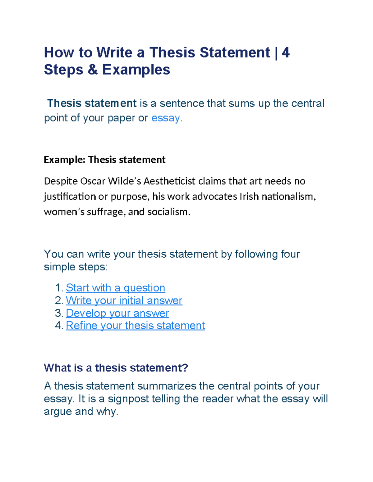 How to Craft an Effective Thesis Statement: Key Steps & Tips - Studocu