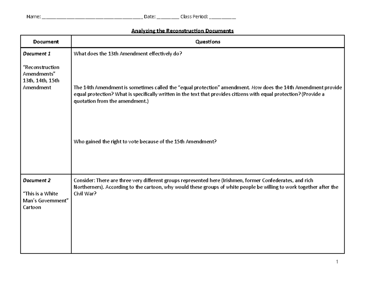 Analyzing Reconstruction Documents: Key Amendments & Impacts - Studocu
