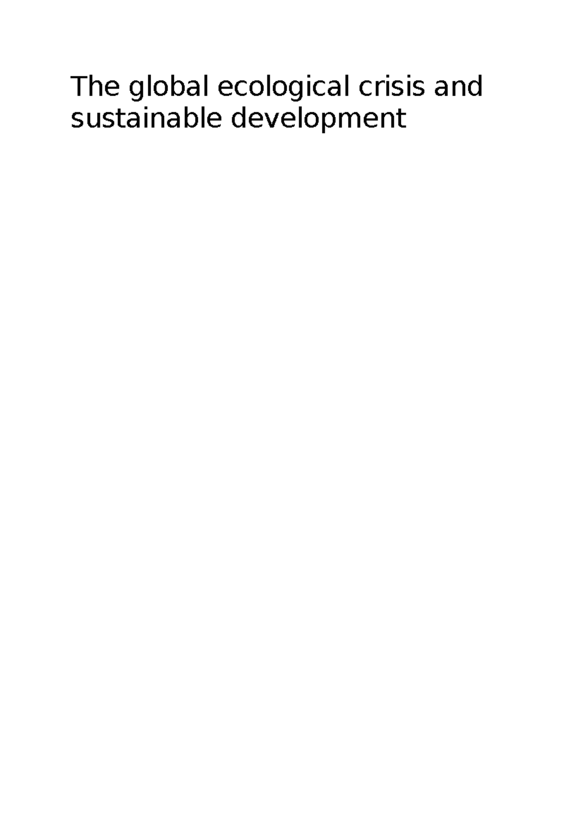 The global ecological crisis and sustainable development - Introduction ...