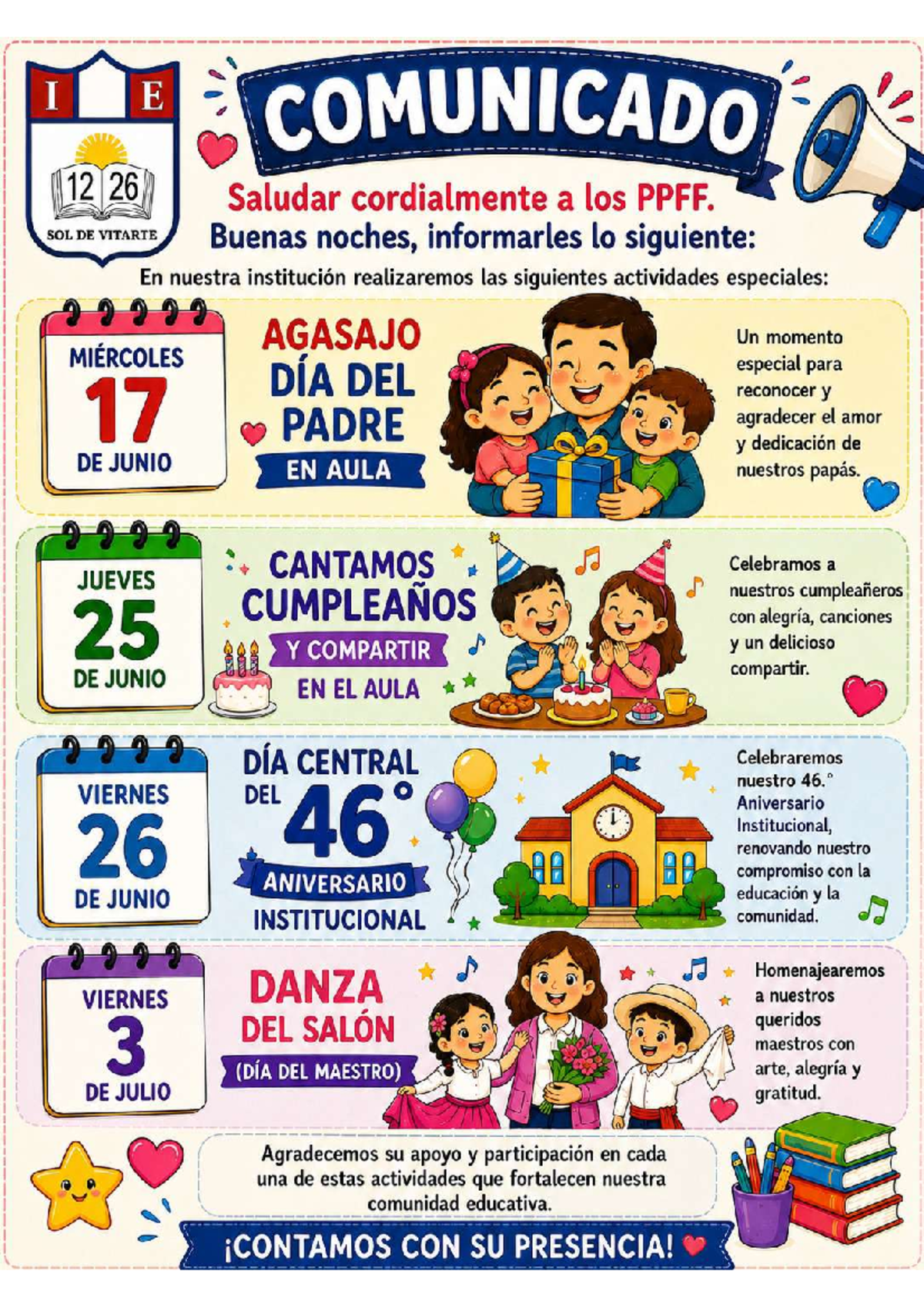COMUNICADO 12: Actividades Especiales en Sol de Vitartes - Studocu