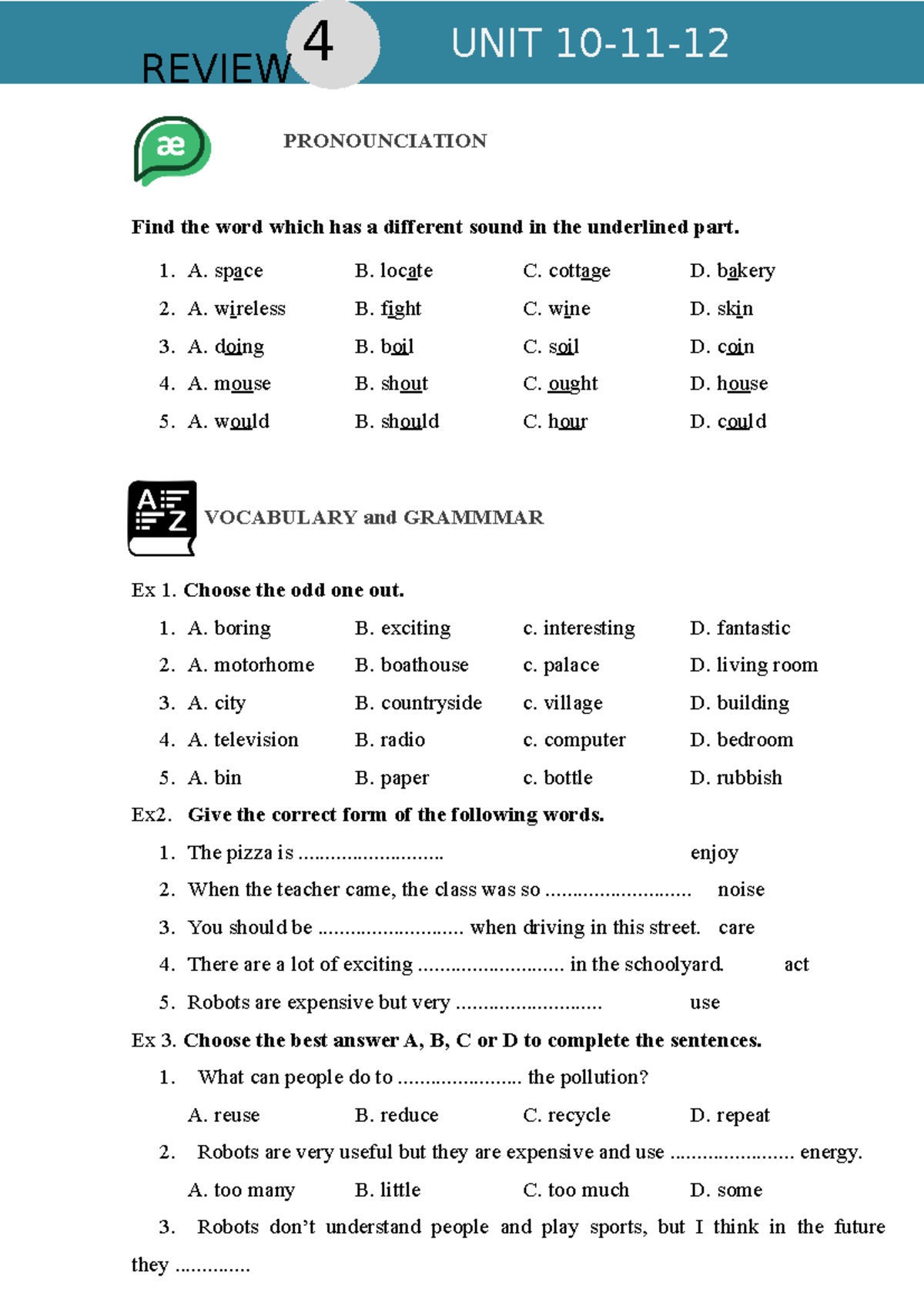 Grade 6 - Review 4: Odd One Out, Pronunciation, and Future Aspirations ...