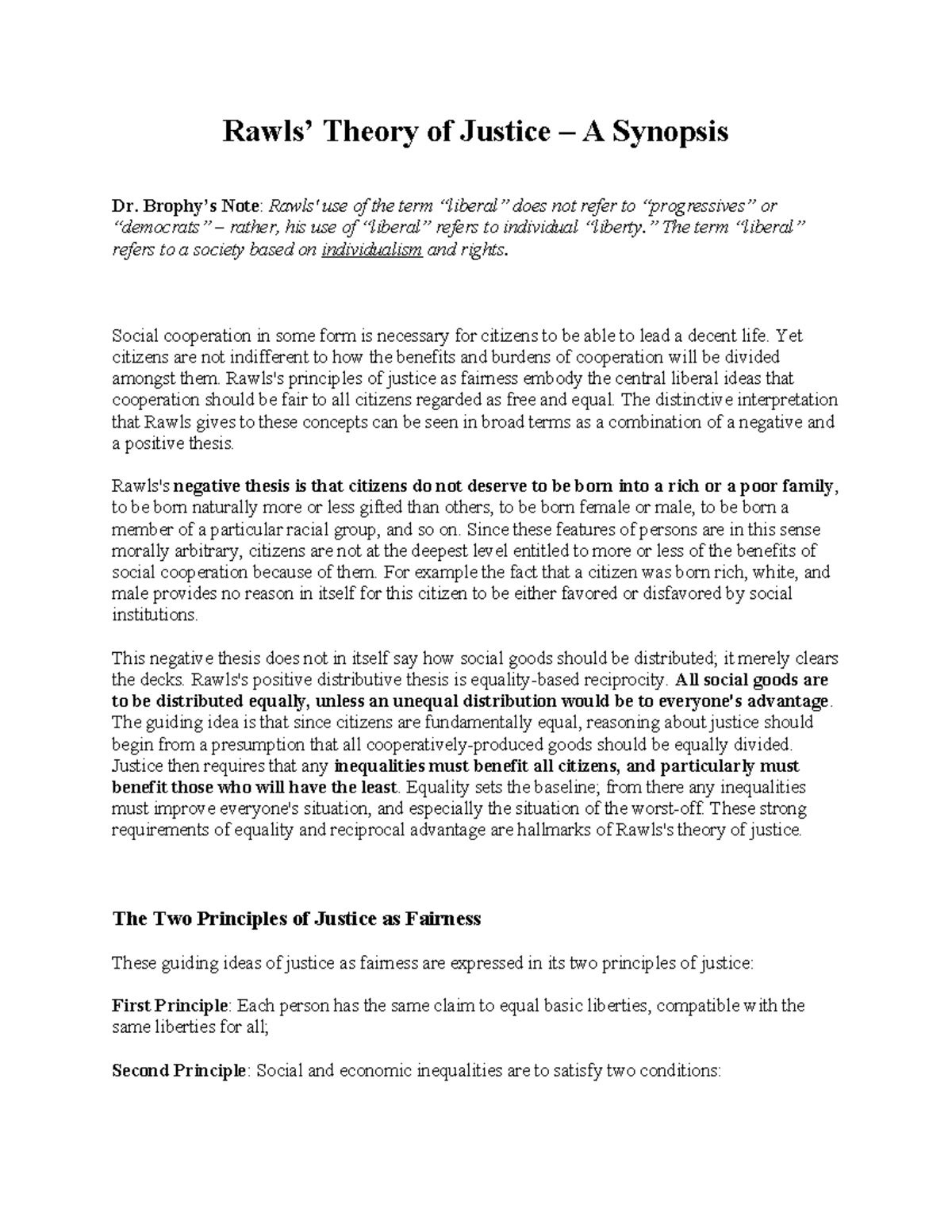 Rawls's Theory of Justice: Principles of Fairness & Equality (PHIL 101 ...