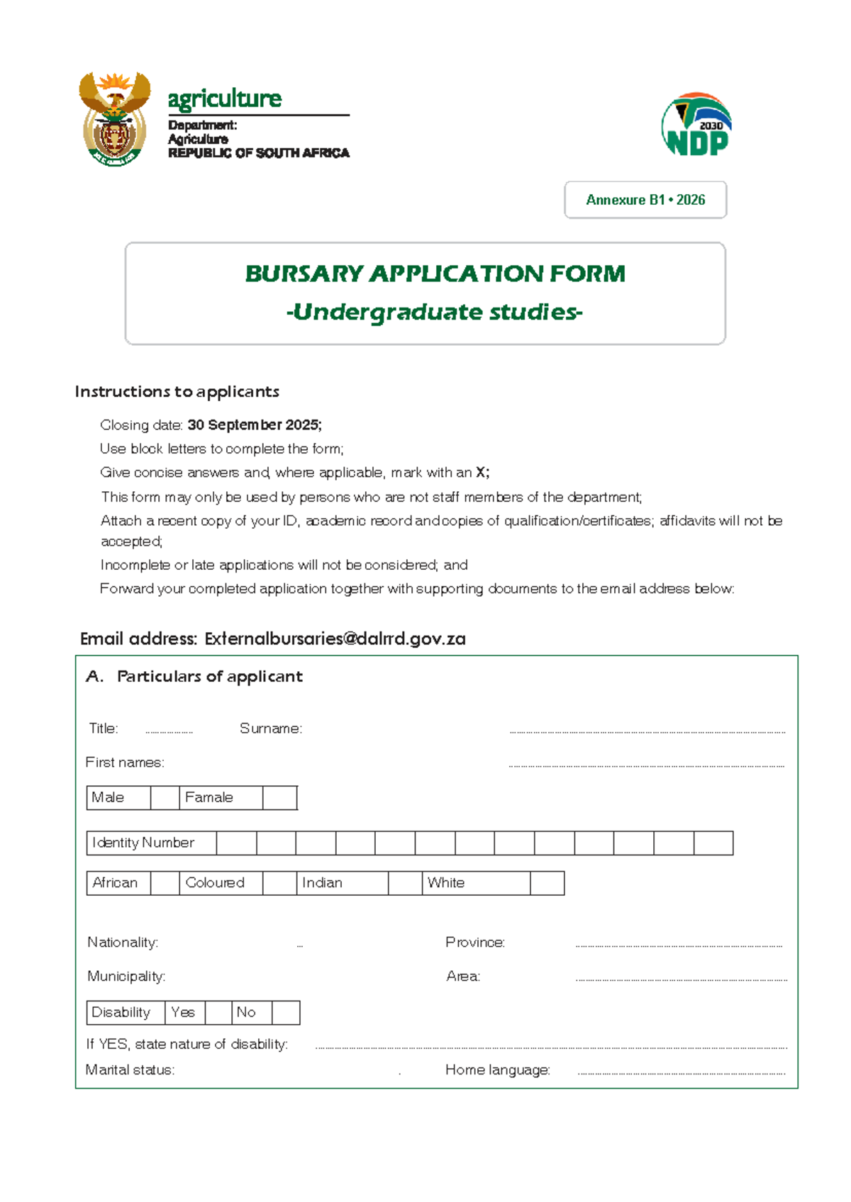 2026 Full-Time Undergraduate Bursary Application Form Instructions ...