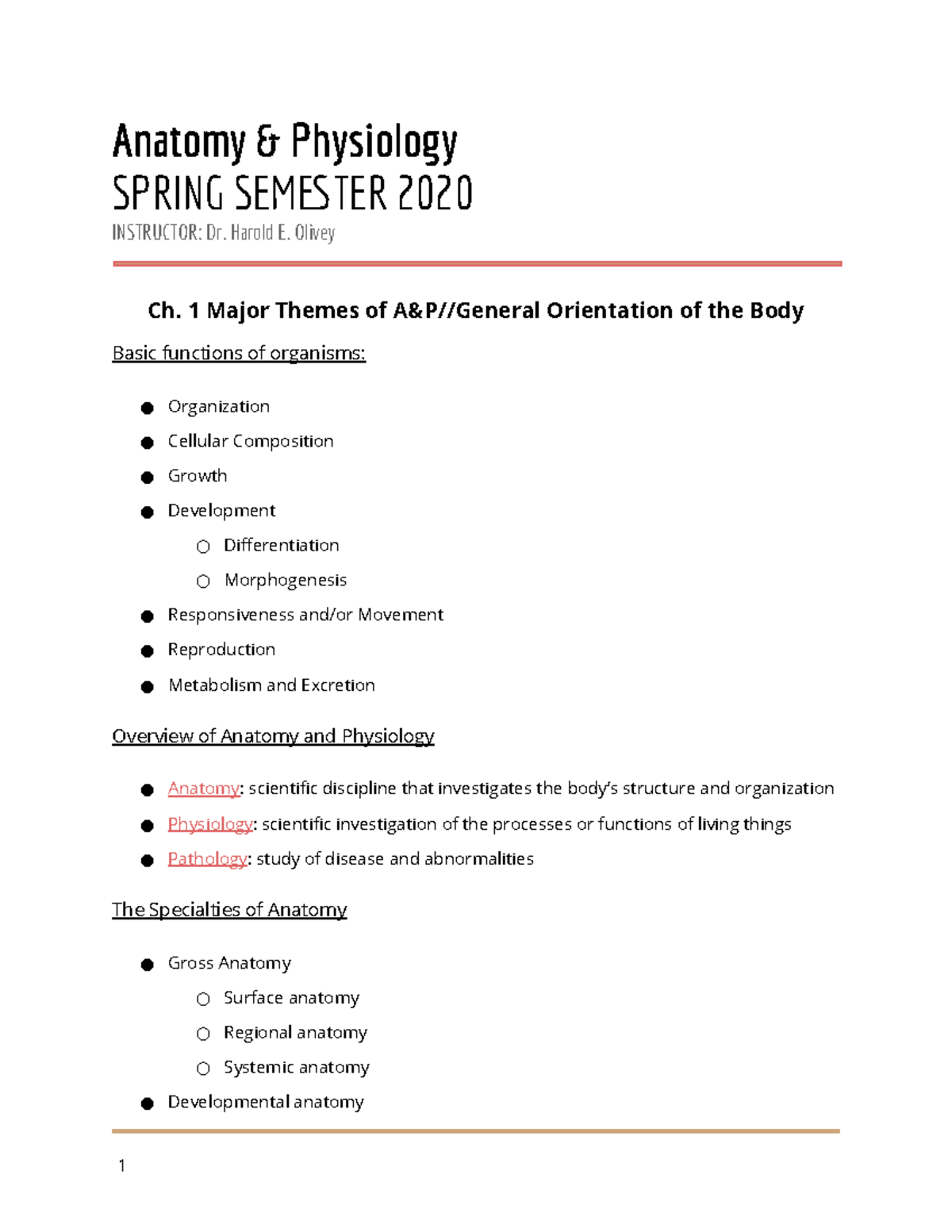Ch 1 Major Themes of A&P: General Orientation of the Body - Studocu