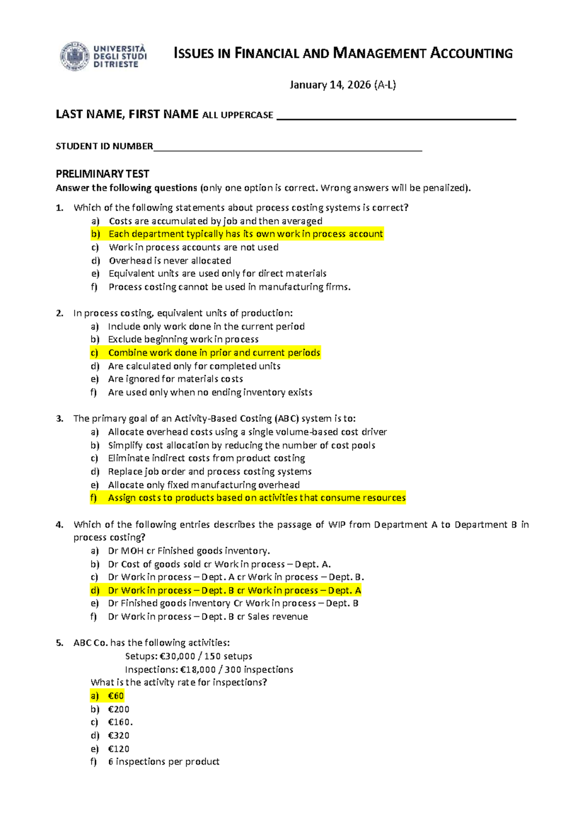IFMO 2026 Preliminary Test: Issues in Financial & Management Accounting ...