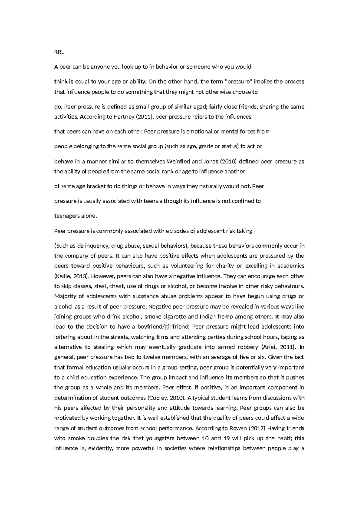 RRL - The Impact of Peer Pressure on Adolescent Behavior and Learning ...
