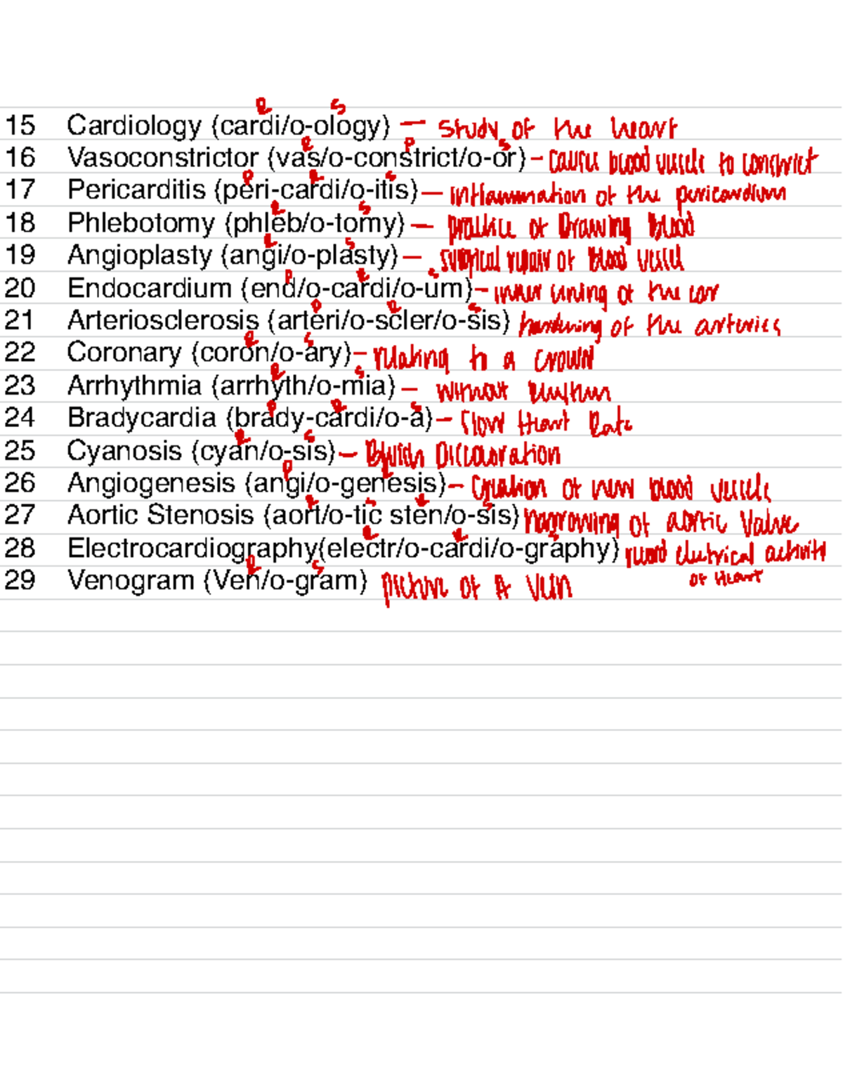 Root - root words - 15 Cardiology (cardi/o-ology) 16 Vasoconstrictor ...