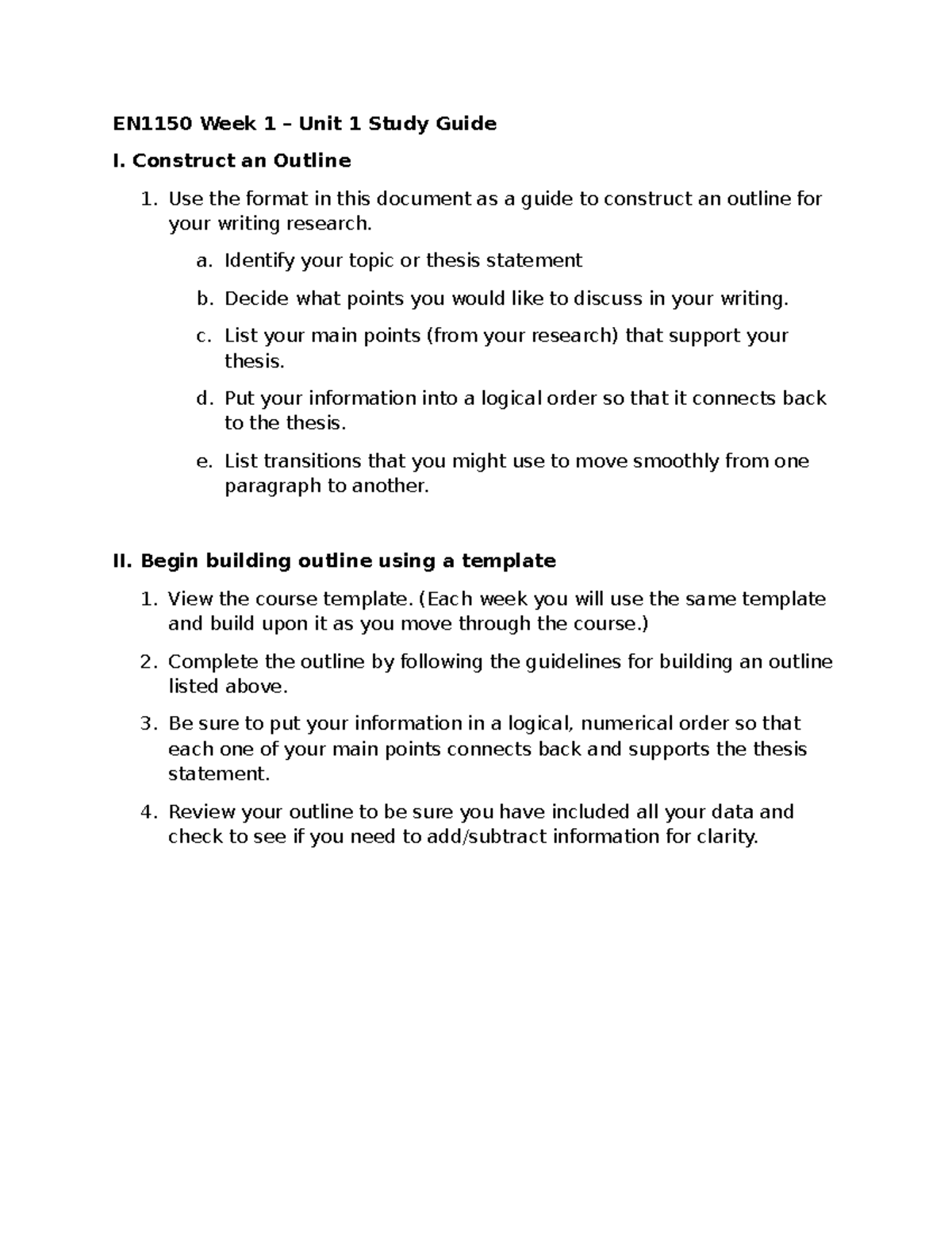 EN1150 Week 1 - Unit 1 Study Guide: Constructing an Outline - Studocu