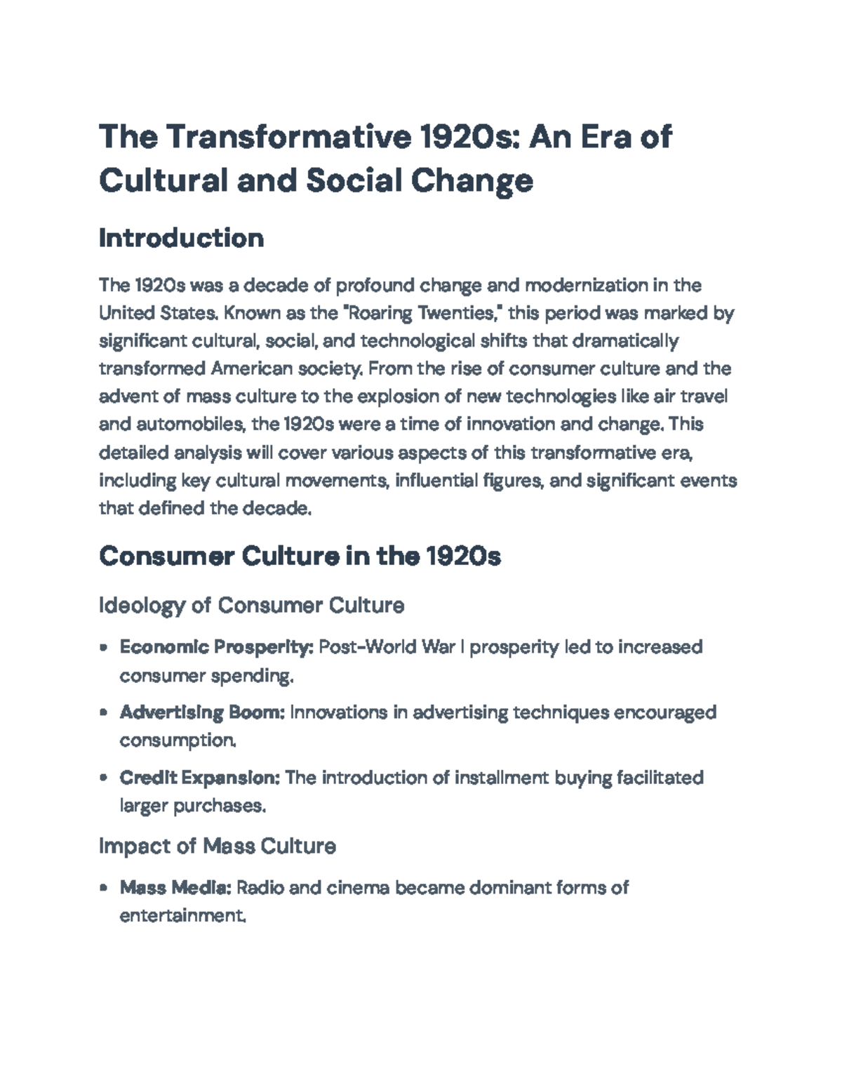 The Transformative 1920s: Cultural, Social, and Technological Changes ...