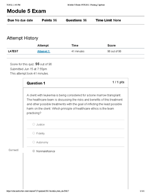 Module 9 Exam NUR2811 Nursing Capstone - Module 9 Exam Due Jul 10 at 11 ...