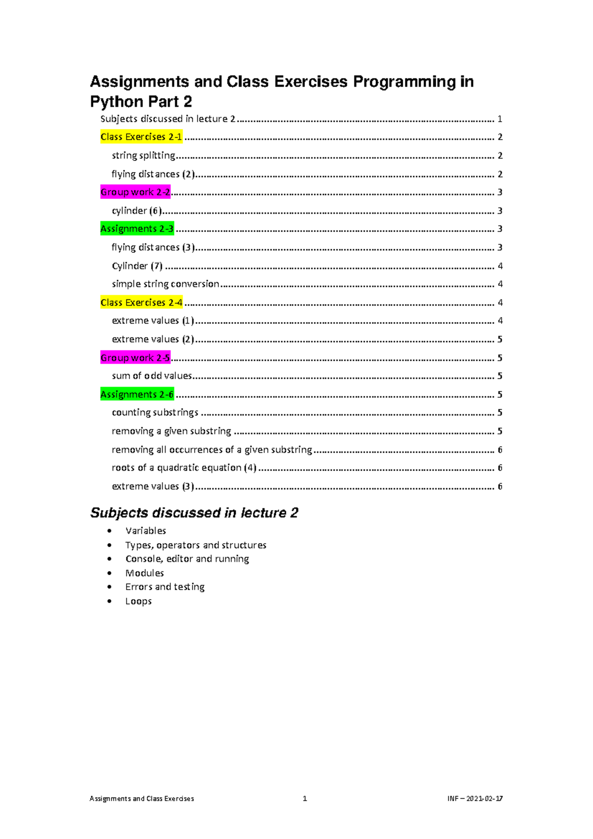 Programming in Python - Assignments & Class Exercises Part 2 - Studeersnel