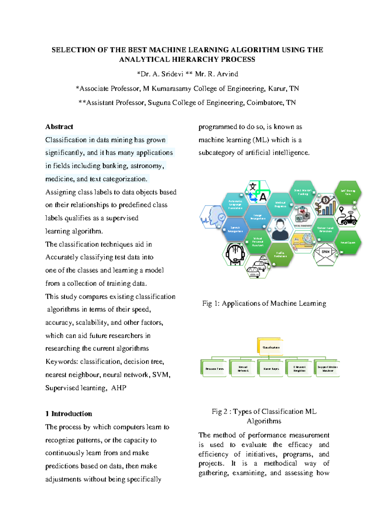 AHP-Based Selection of ML Algorithms for Classification (CS101) - Studocu