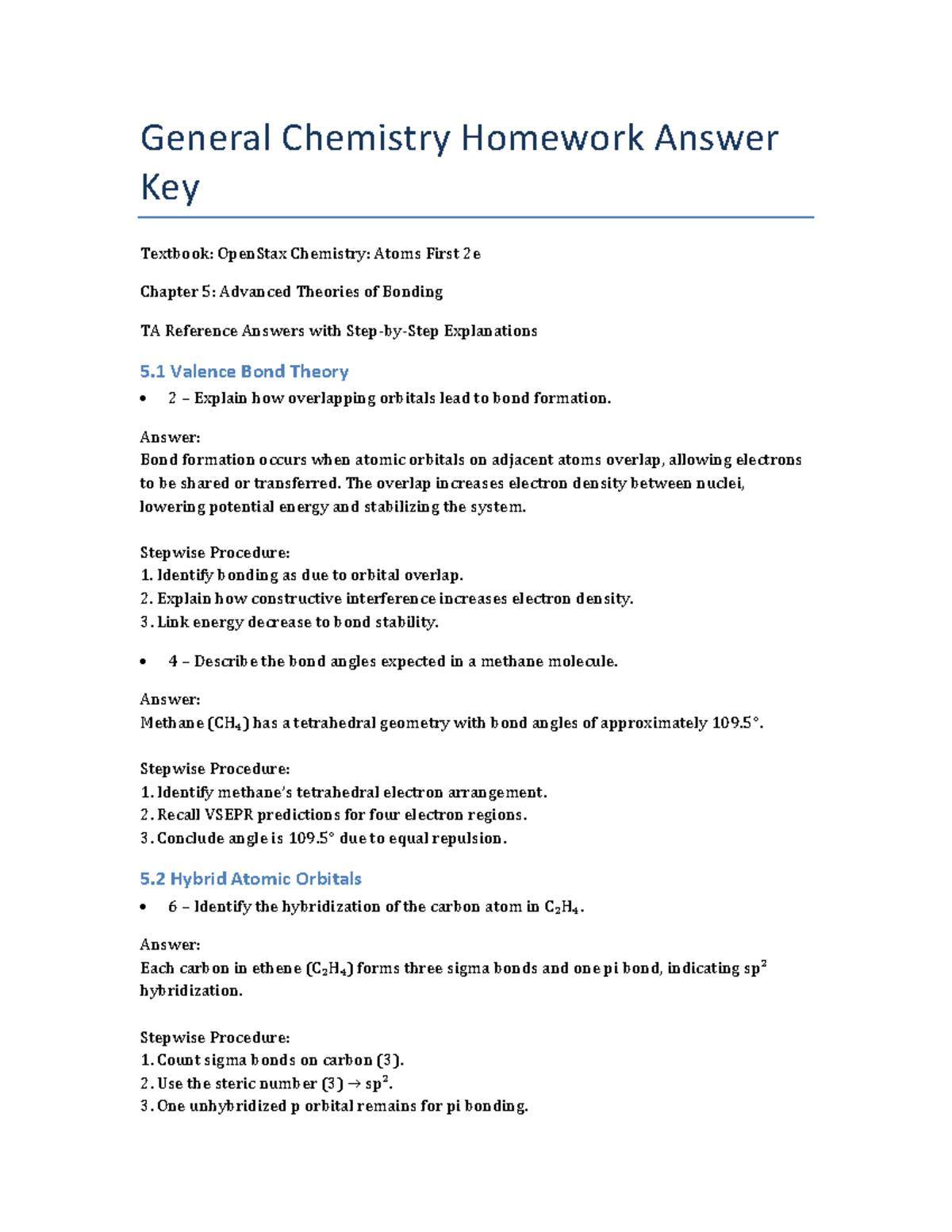 General Chemistry Homework Answer Key: CHM 101 Chapter 5 Bonding ...