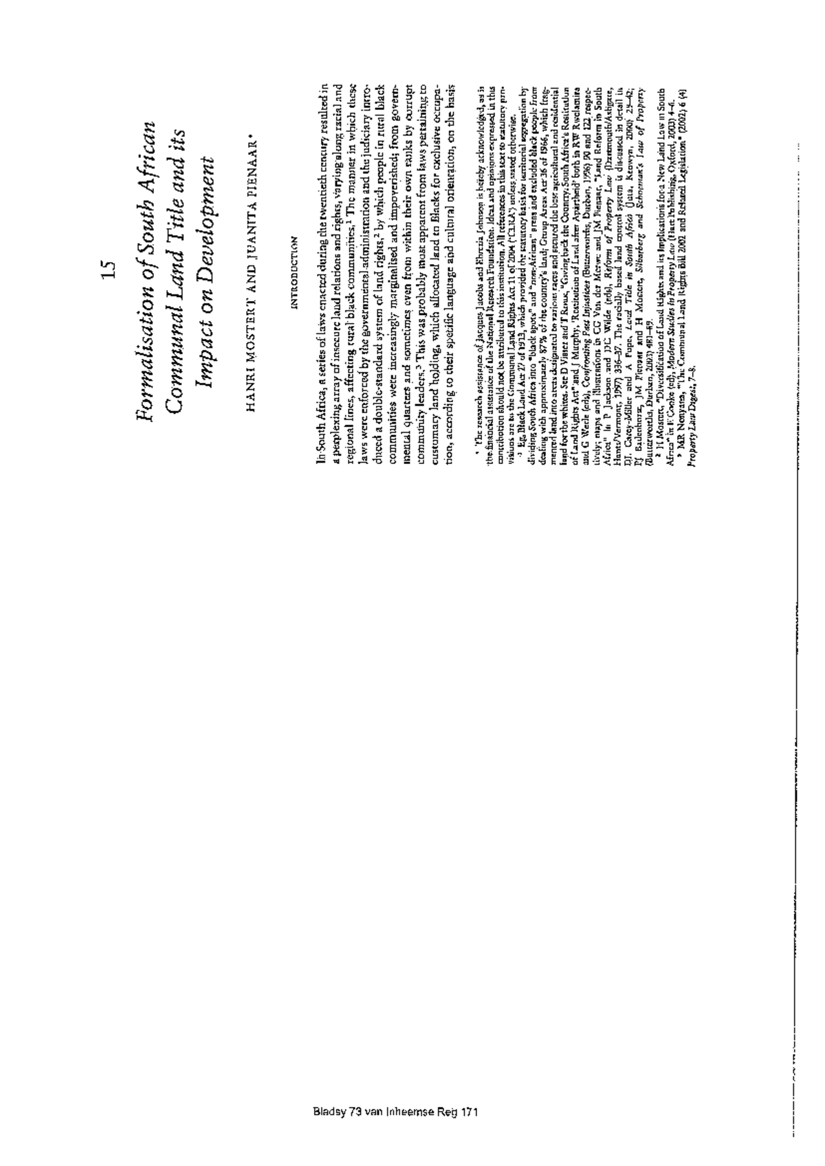 Formalisation of South African Communal Land Title: Impacts on ...