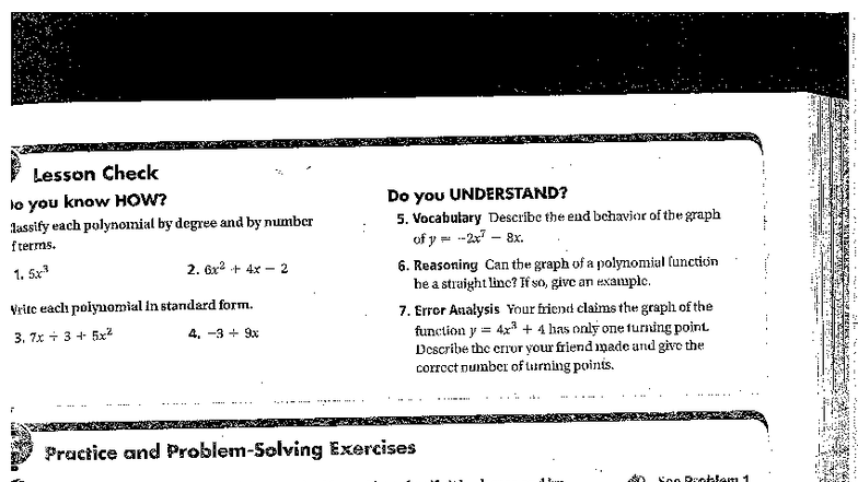 A2 5-1 Lesson on Classifying Polynomials and Graph Behavior - Studocu