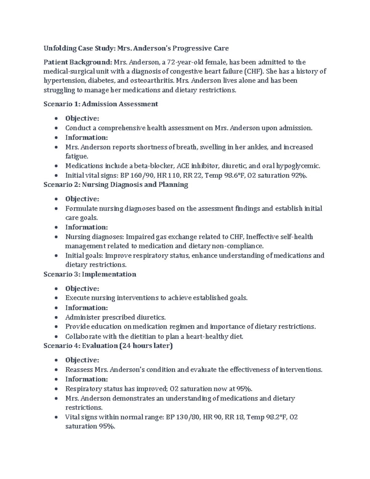 Nursing Process Case Study: CHF Management for Mrs. Anderson - Studocu