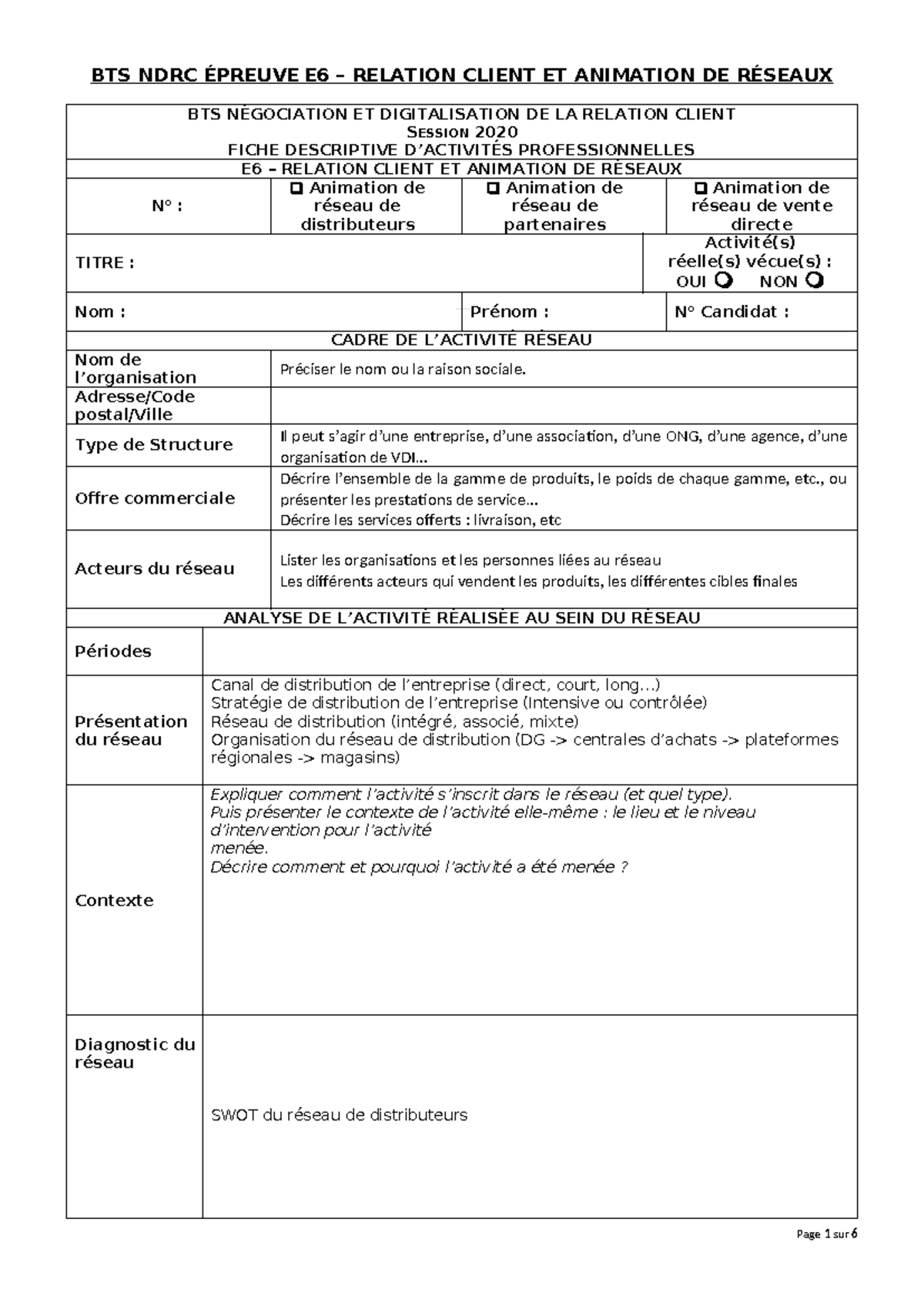 BTS NDRC E6 - Rapport d'Activités sur la Relation Client 2020 - Studocu