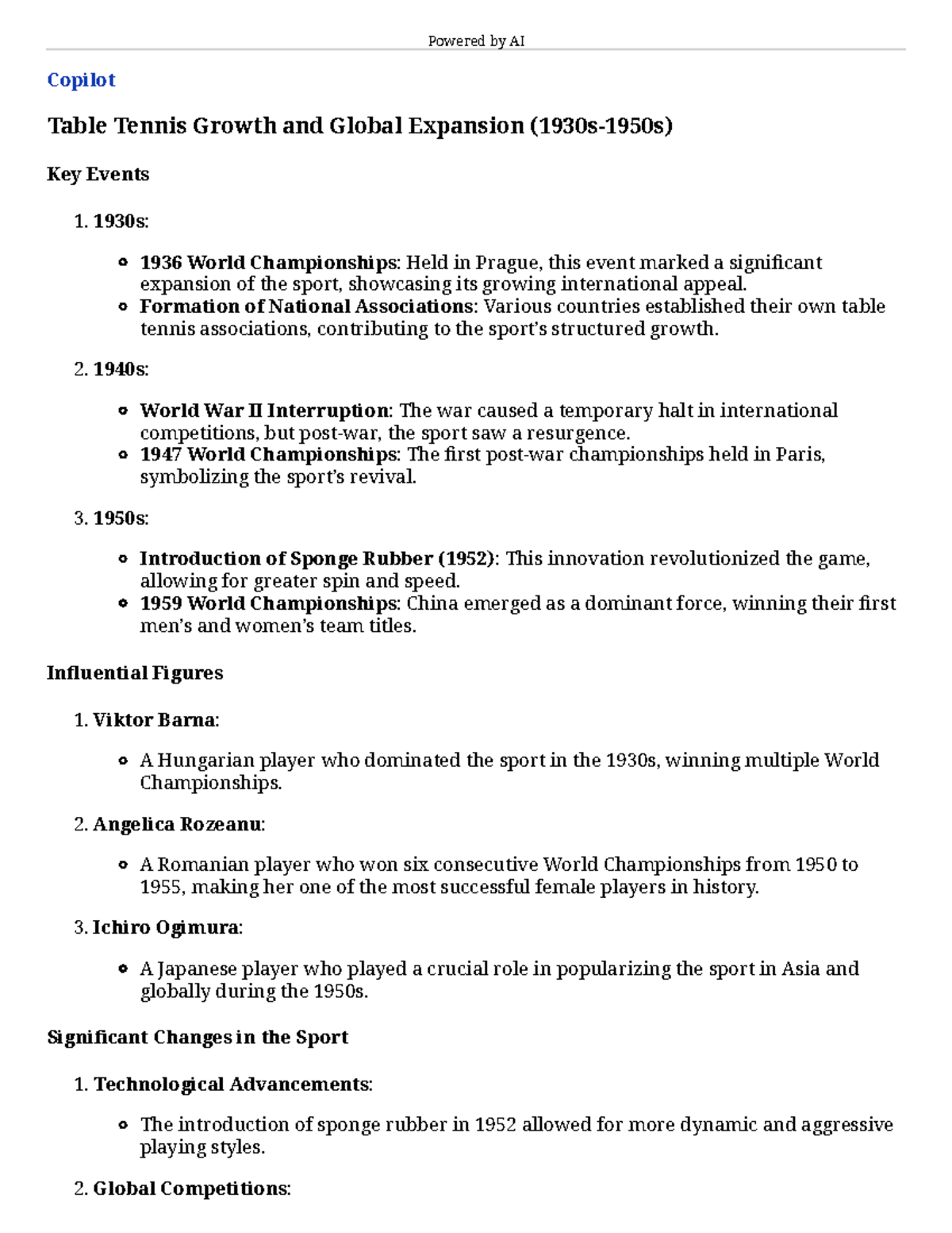 Table Tennis Expansion: Key Developments (1930s-1950s) - Studocu