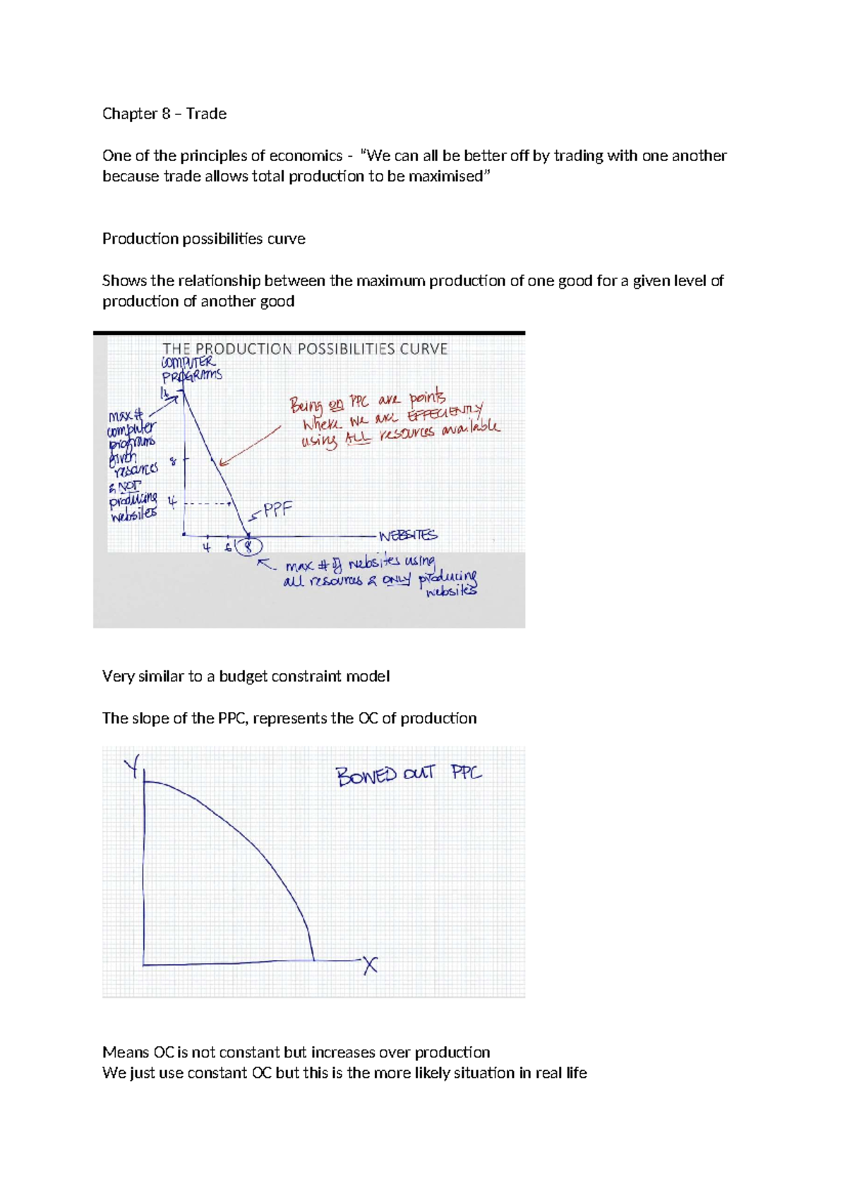 Chapter 8 – Trade: Understanding Production Possibilities Curve - Studocu