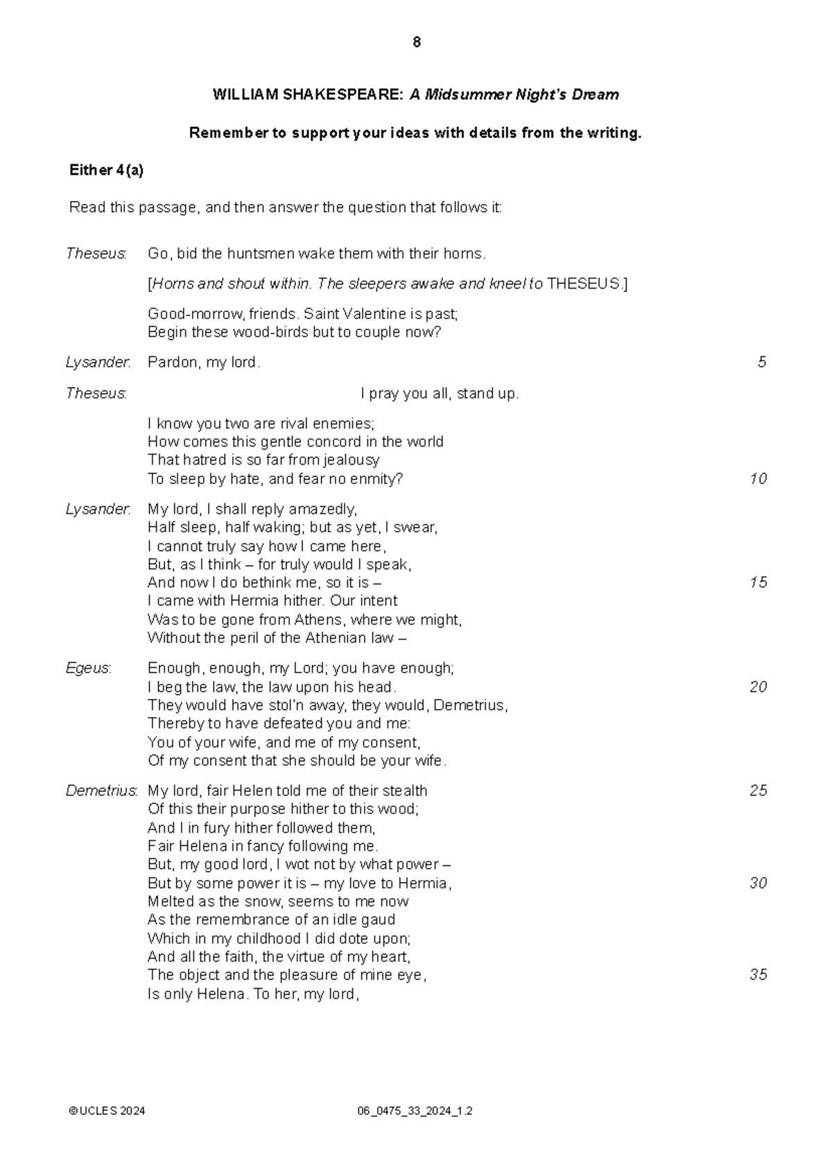 0475 IGCSE 2024: A Midsummer Night's Dream Passage Analysis - Studocu