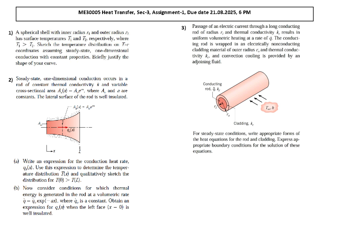 Homework 1 2025 - Steady state heat conduction - Heat Transfer ...