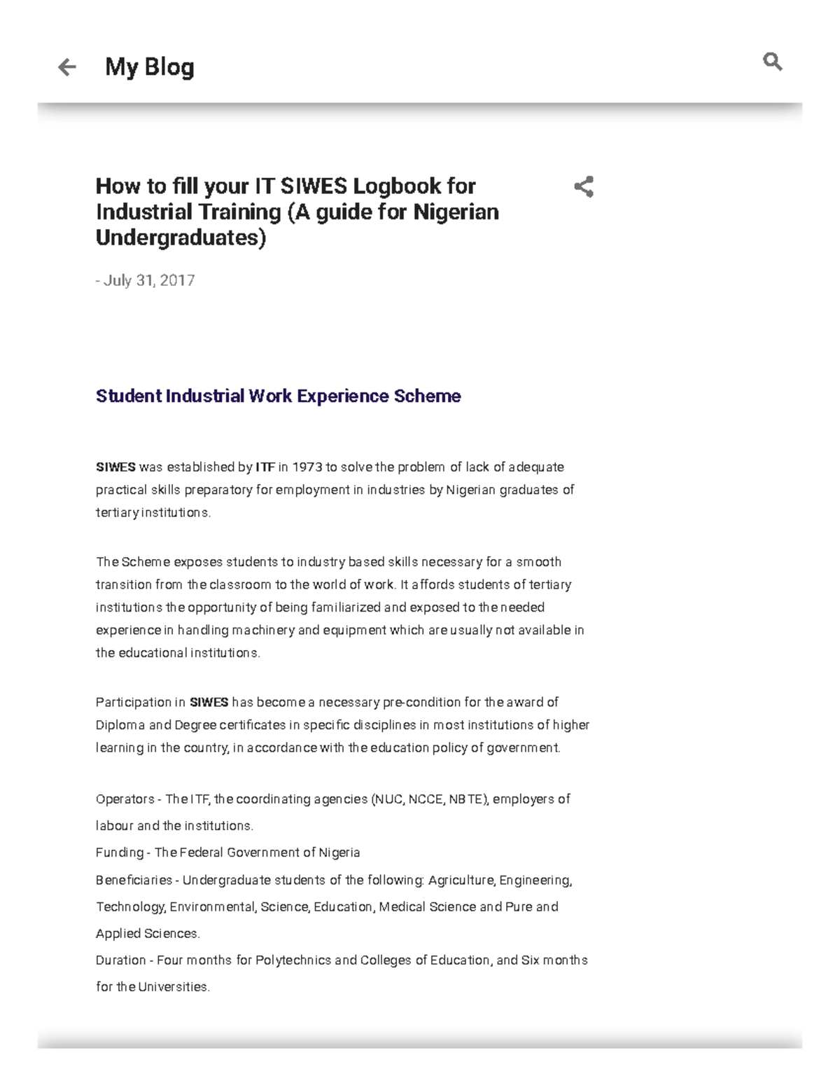 How to fill your IT Siwes Logbook for Industrial Training (A gui - My ...