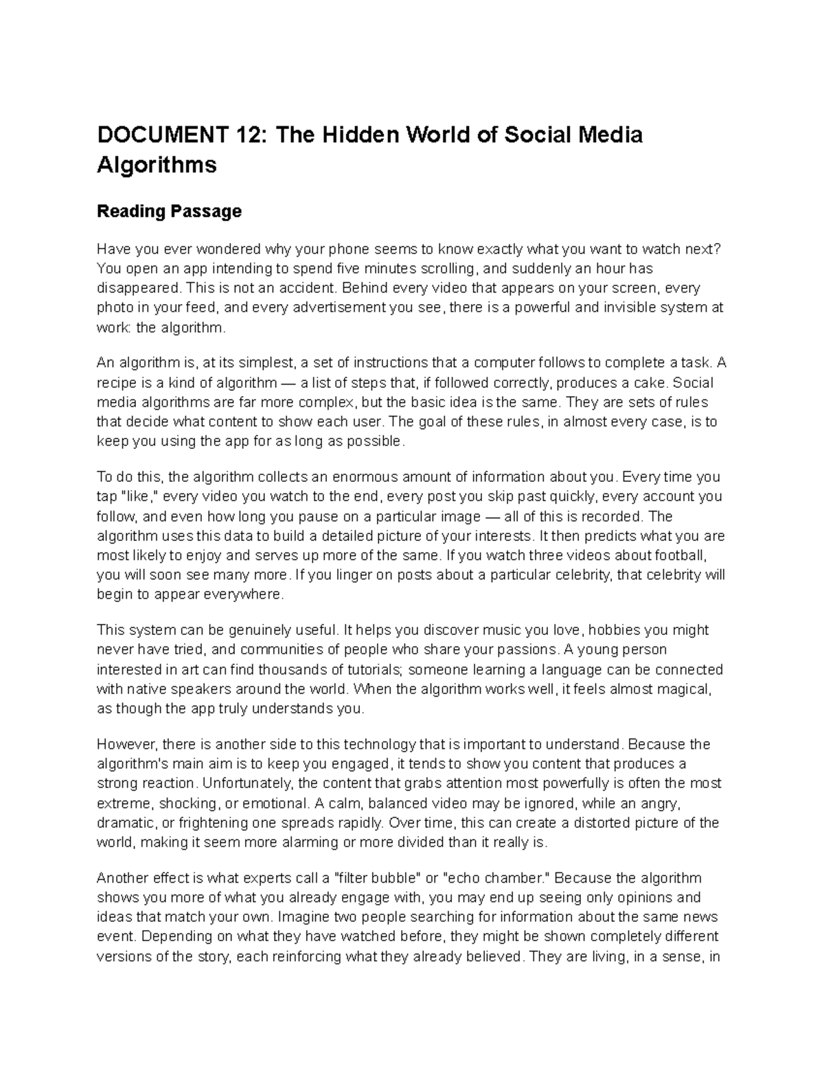 Document 12: Understanding Social Media Algorithms and Their Impact ...
