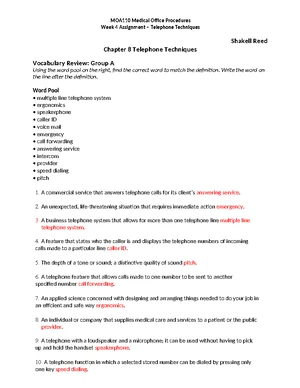 MOA110 Week 6 Assignment: Medical Office Procedures Overview - Studocu