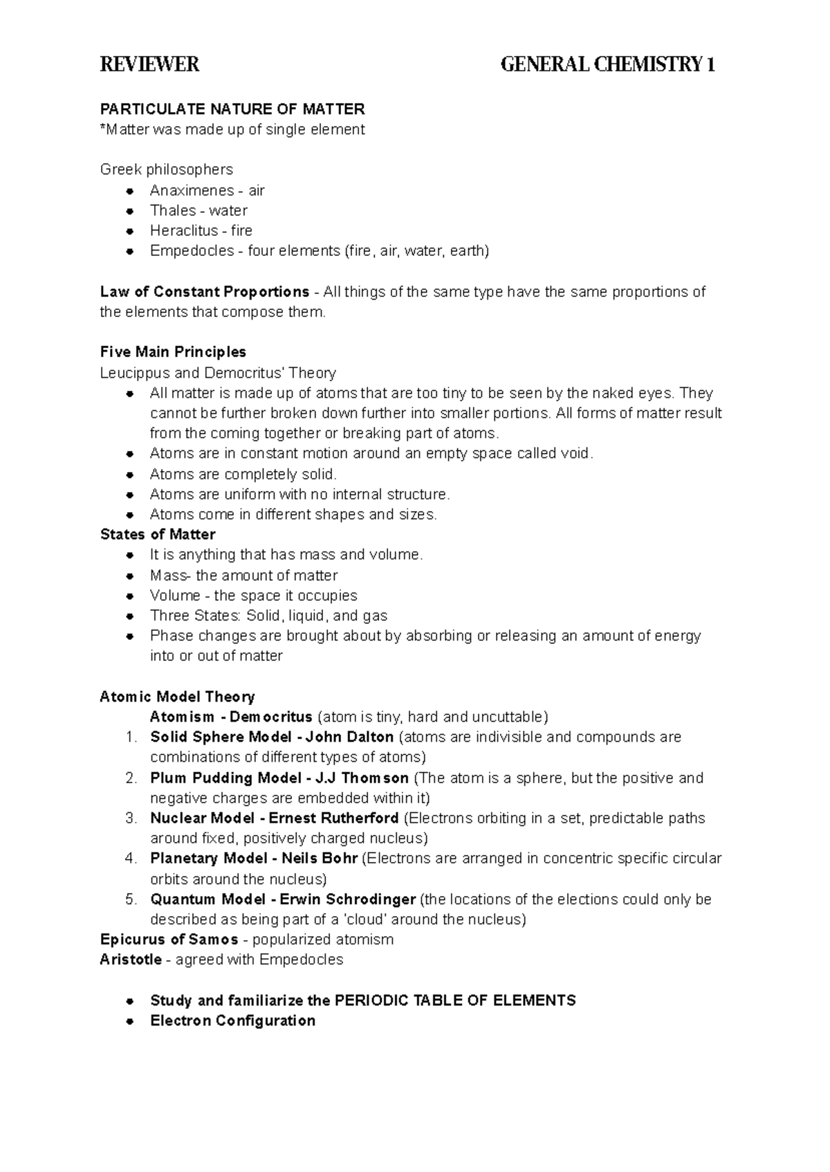 gen chem reviewer - REVIEWER GENERAL CHEMISTRY 1 PARTICULATE NATURE OF ...