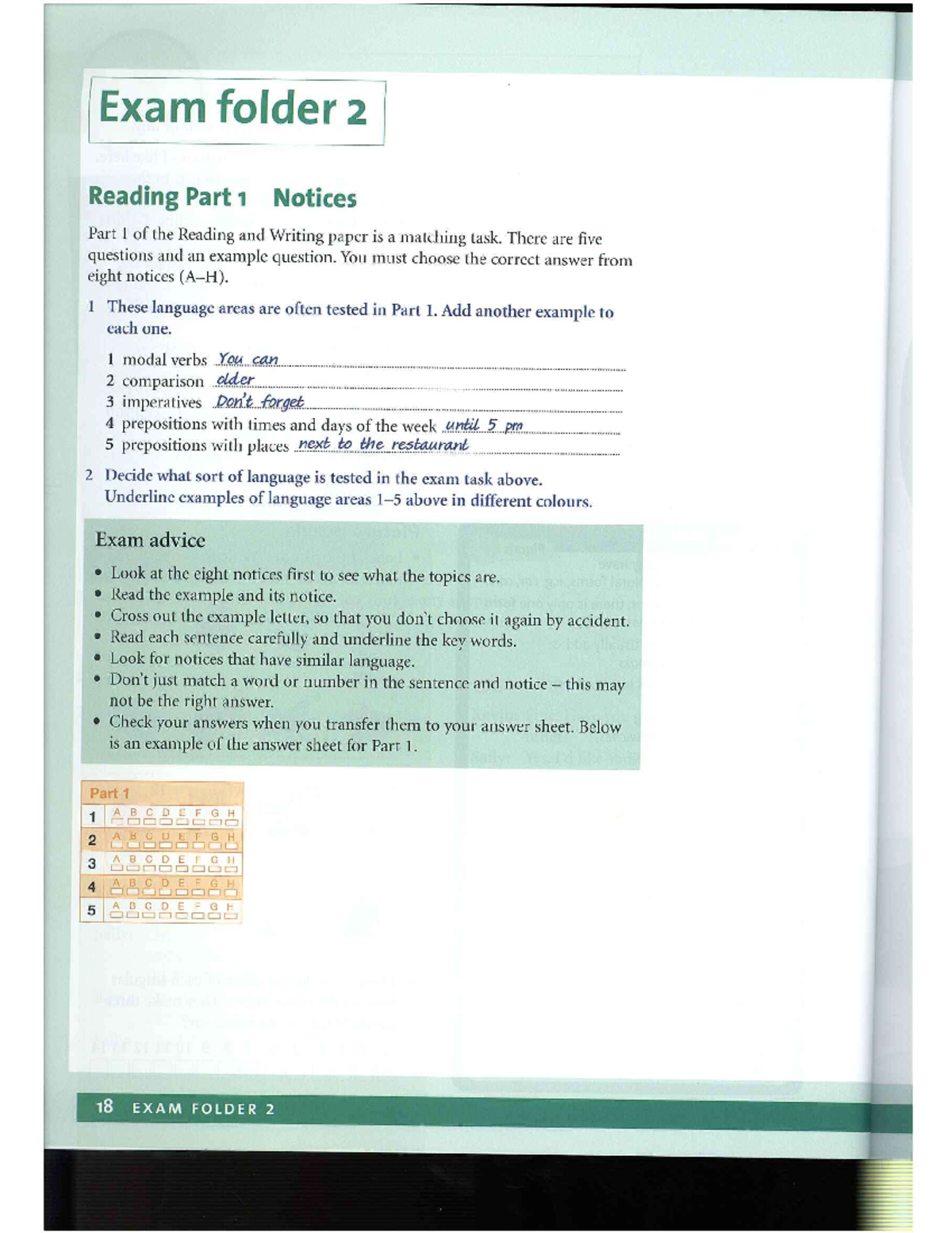 KET Exam Folder 2: Reading Part 1 Notices Guide - Studocu