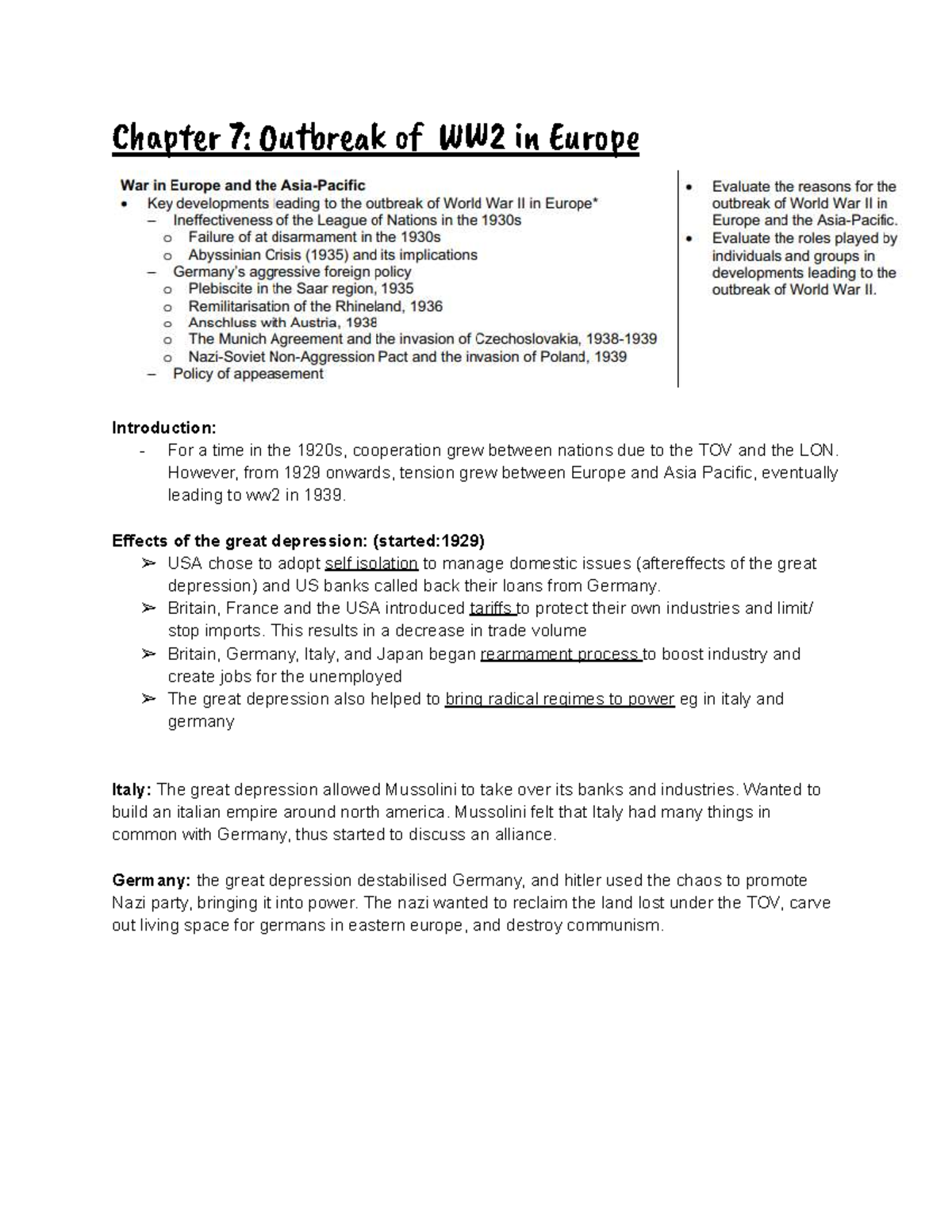 History GCE O Level: Chapter 7 - Outbreak of WW2 in Europe - Studocu