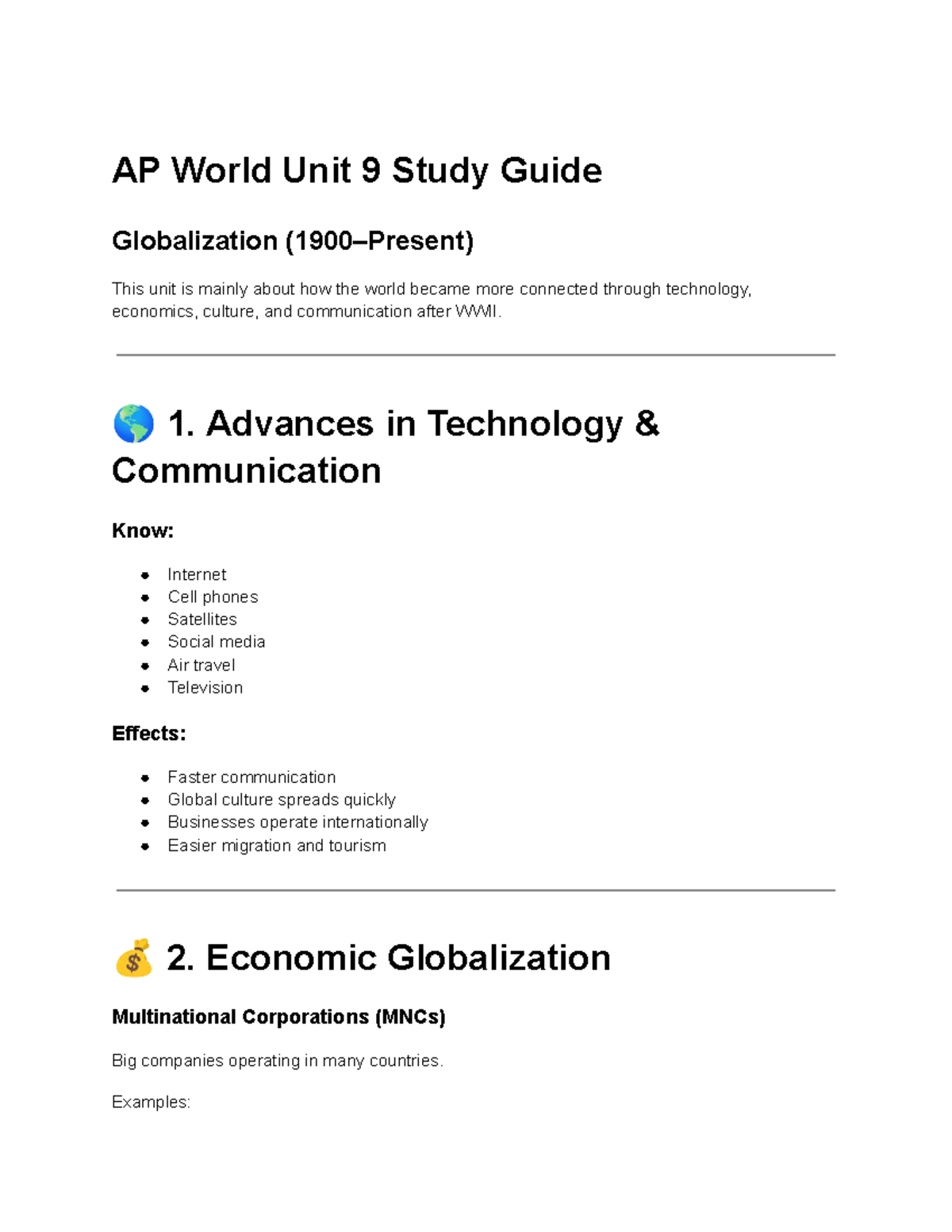 AP World Unit 9 Study Guide: Globalization & Its Impacts - Studocu