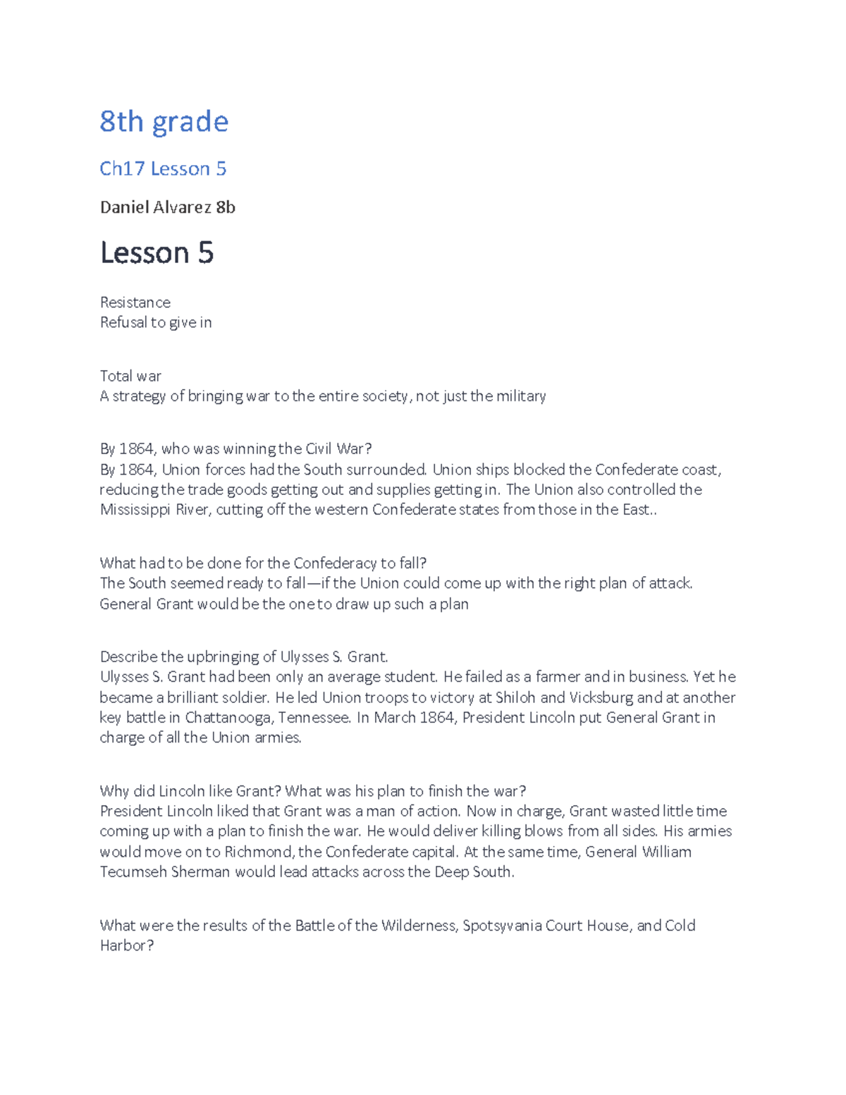Social Studies 8th Grade Ch17 Lesson 5: Civil War Strategies and ...