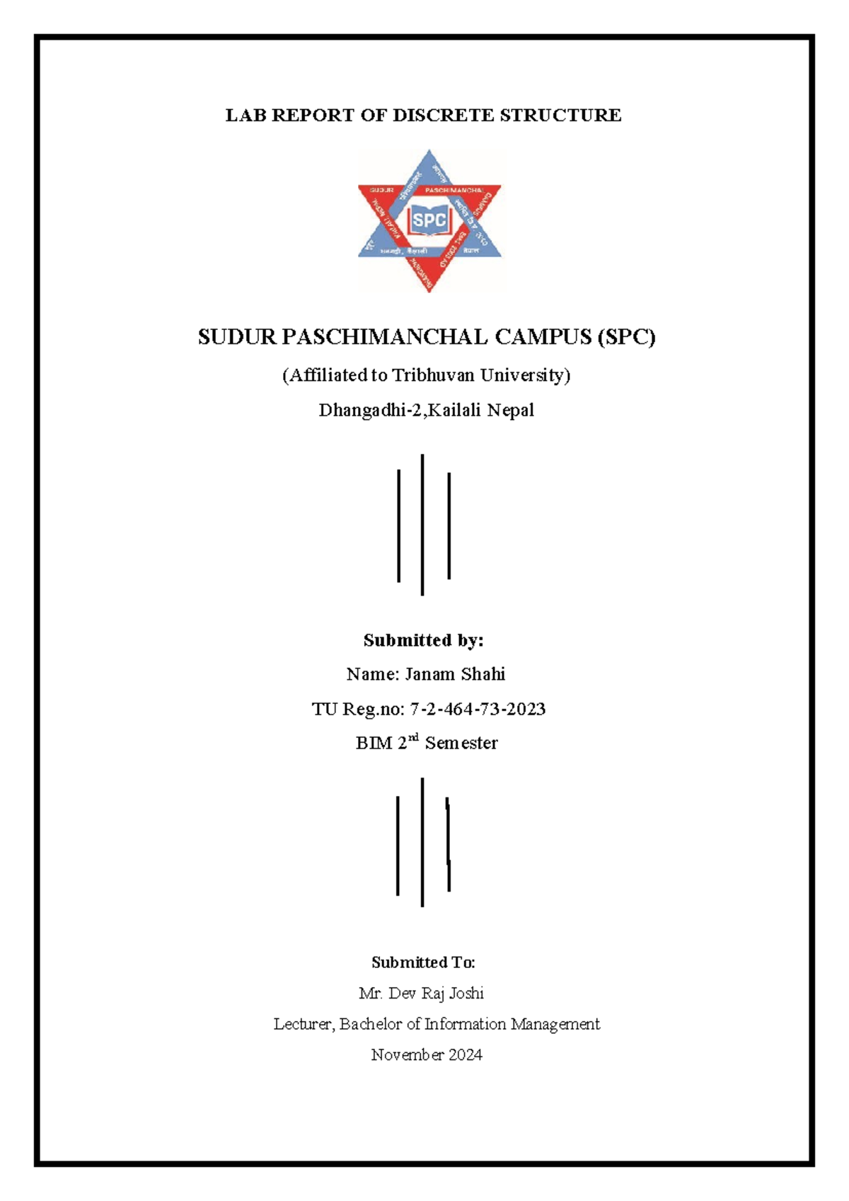 LAB Report: Discrete Structures - BIM 2nd Semester Insights - Studocu