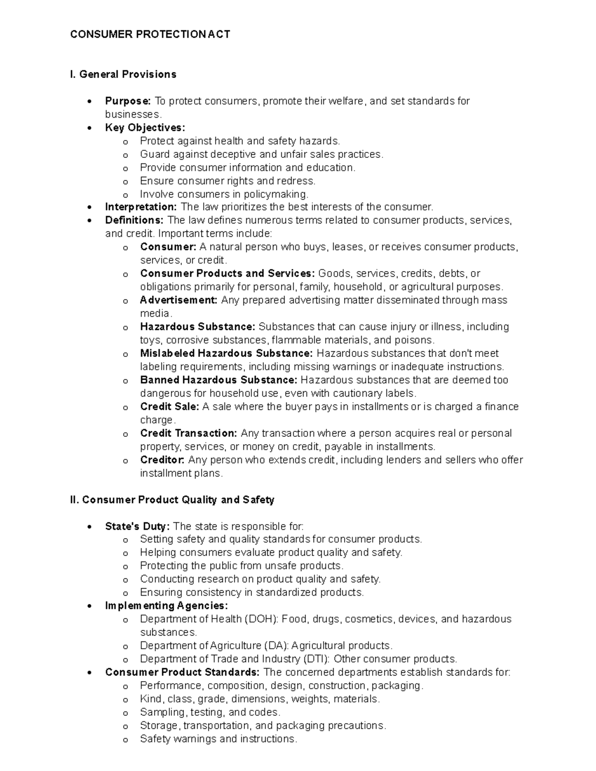 Consumer Protection Act Notes - Key Provisions and Regulations - Studocu