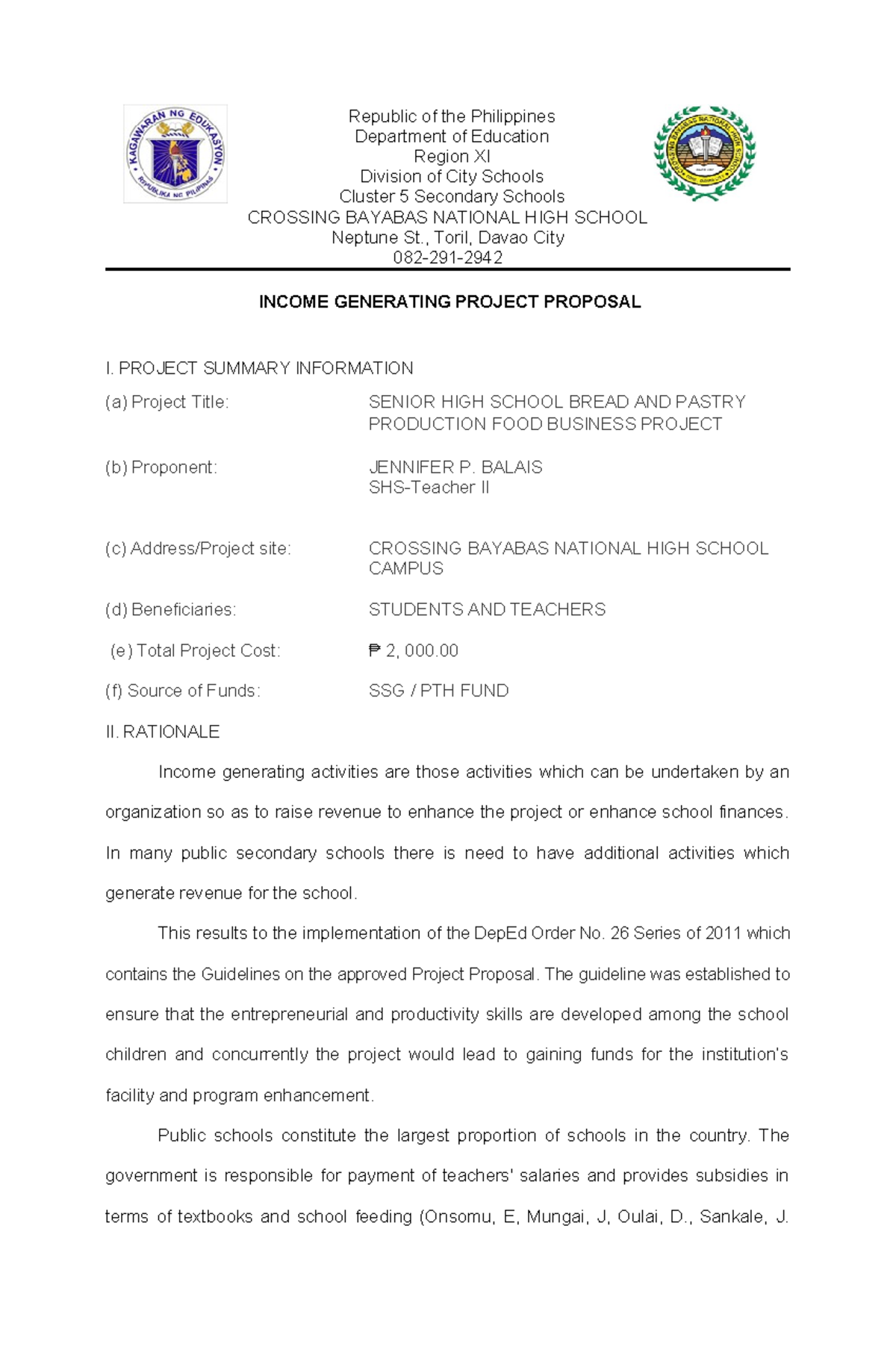 Income-generating-project-proposal-i-project-summary-information ...