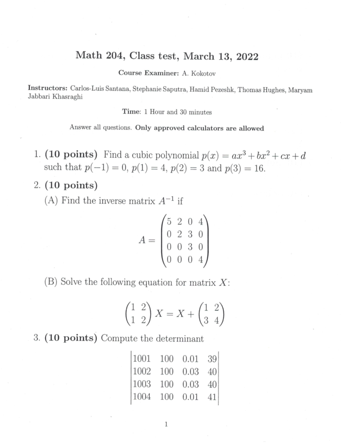 MATH204 Midterm WITH Solutions Winter 2022 - Math 204, Class test ...