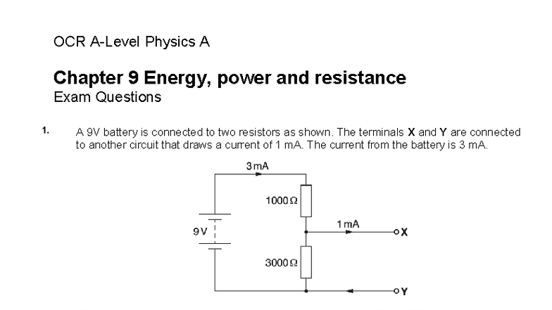 OCR Physics A Chapter 9 Energy, Power & Resistance Exam Qs - Studocu