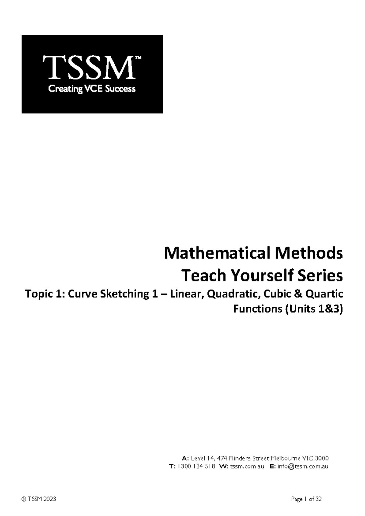 Mathematical Methods (Units 1&3): Curve Sketching 1 Notes - Studocu